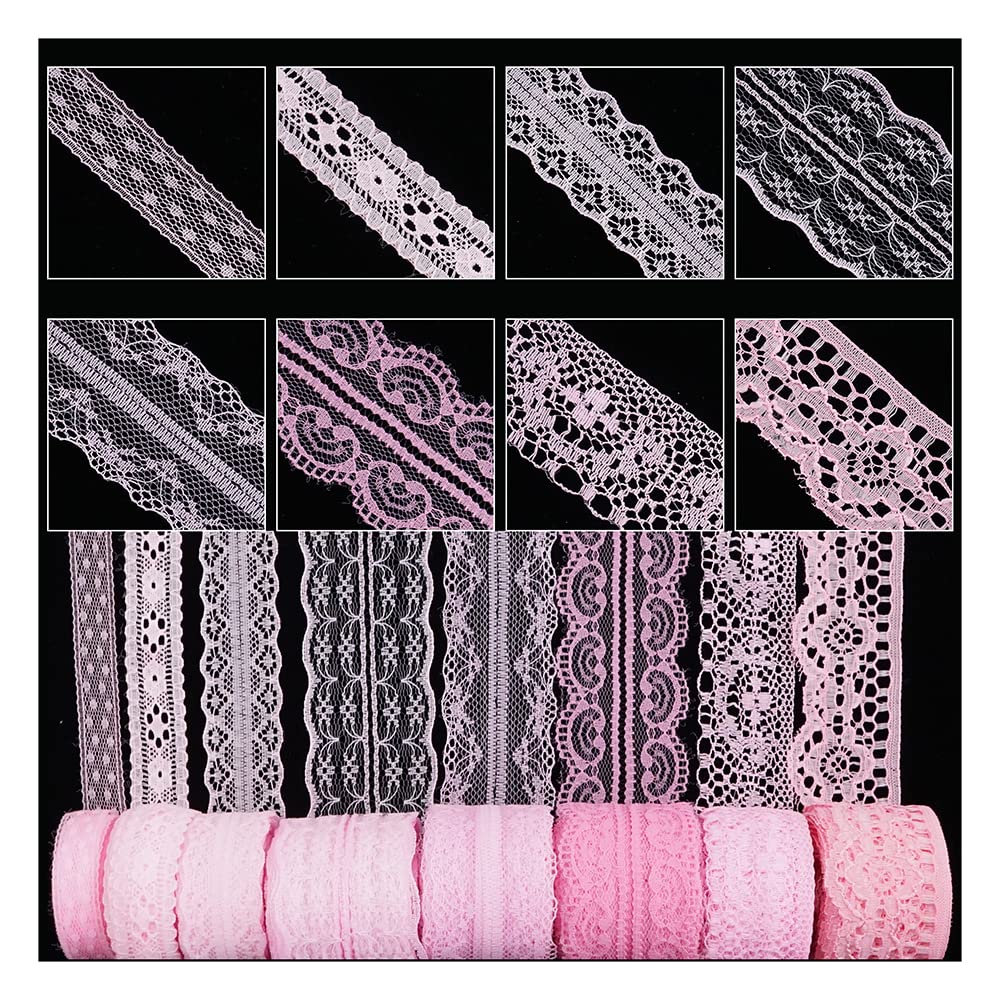 Amazon.com: 80 Yards Baby Pink Lace Trim Ribbon,8 Rolls Crochet Sewing ...