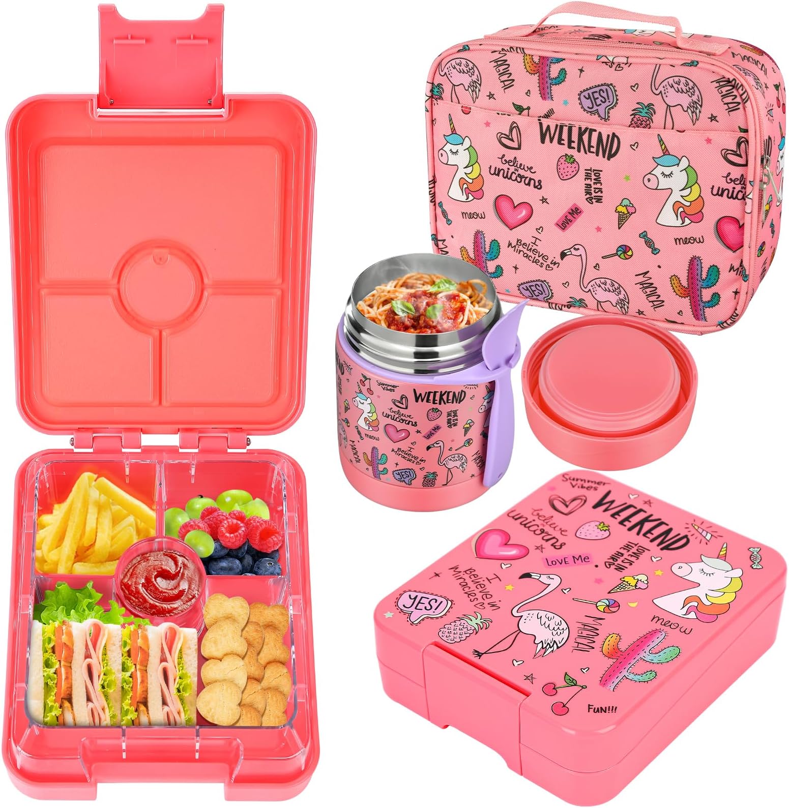 Amazon.com: Pawtong Bento Lunch Box with 8oz Soup Thermo, Kids ...