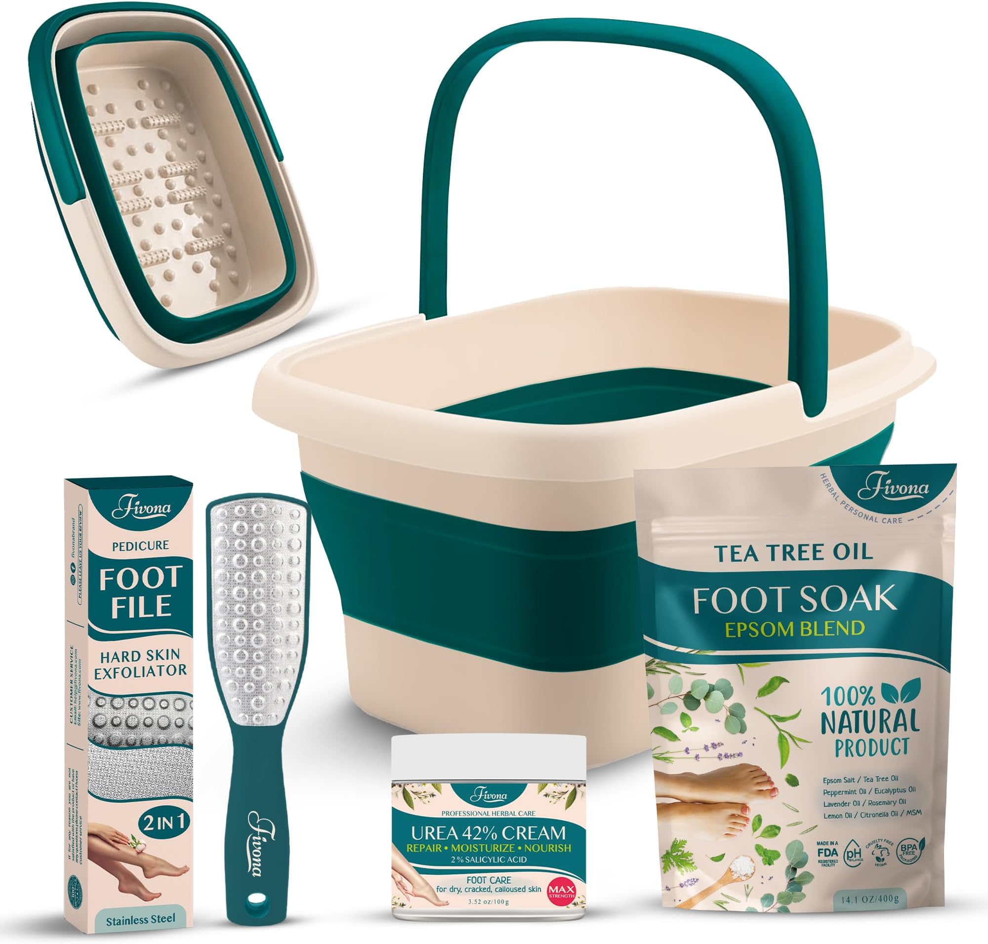 Amazon.com: Fivona Foot Care Kit 4 in 1 - Foot Soak Blend with Epsom ...