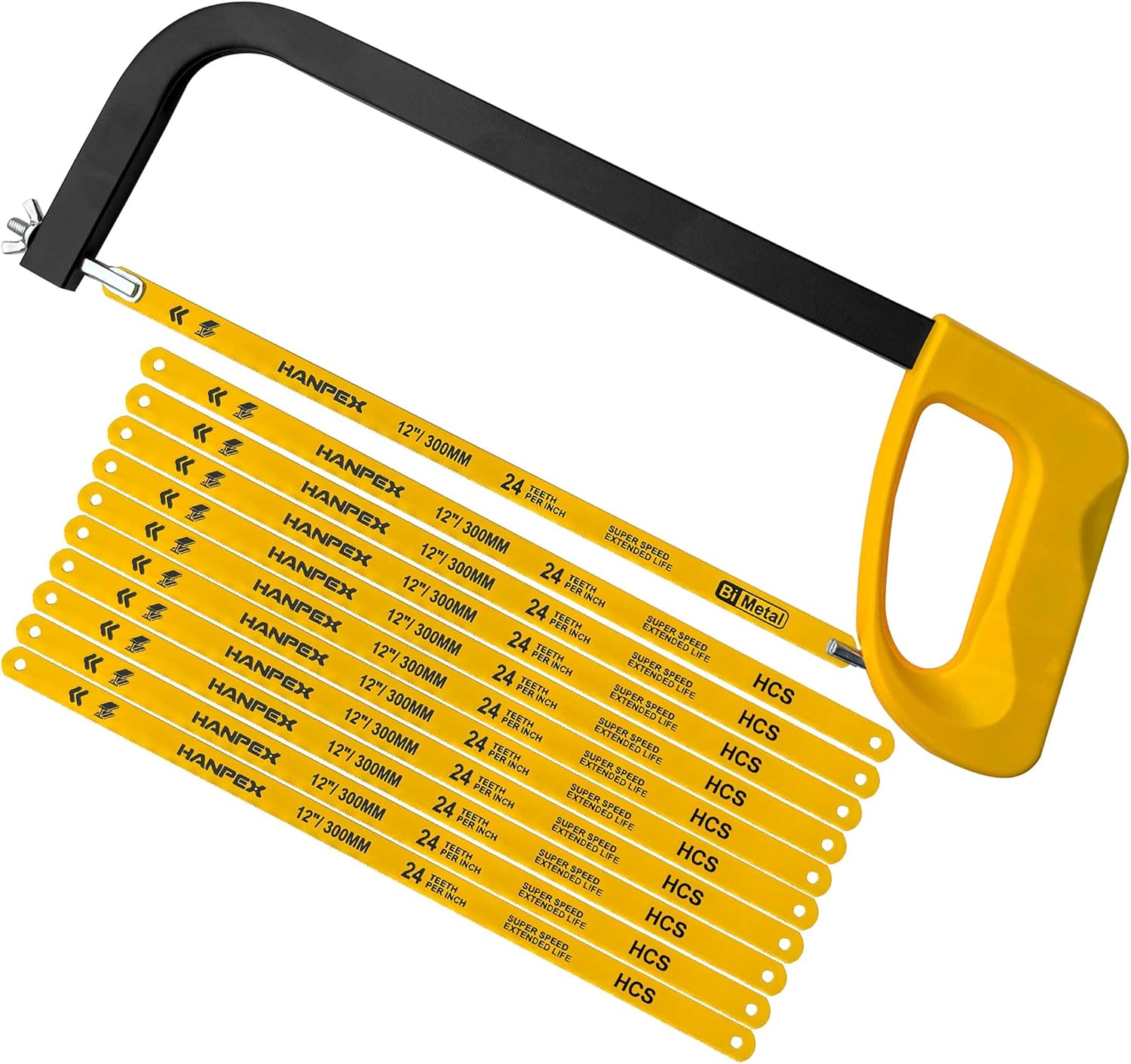 Hanpex 12in. High-Tension Hacksaw Frame with 10pcs 24TPI Extra High ...