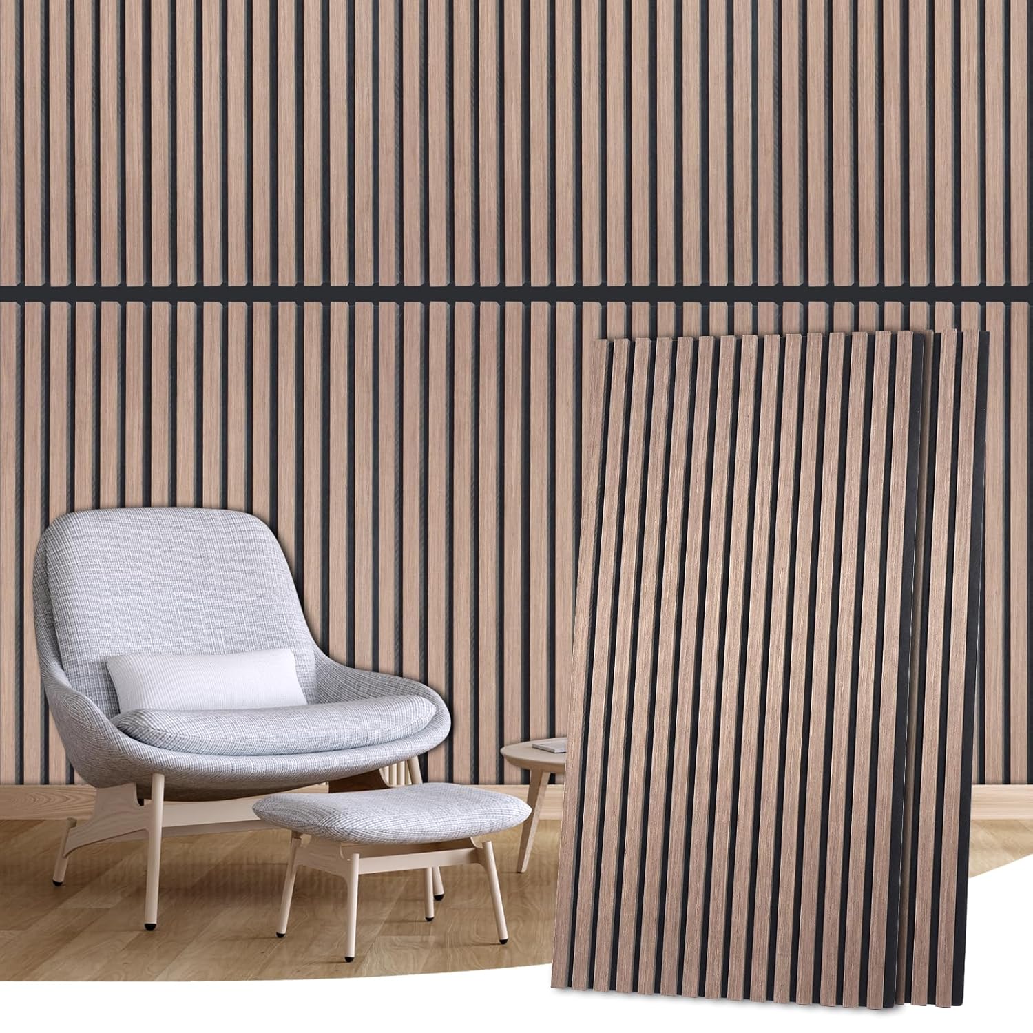 4 Pack 3D Fluted Wood Wall Panels, Teak Finish, Nepal | Ubuy