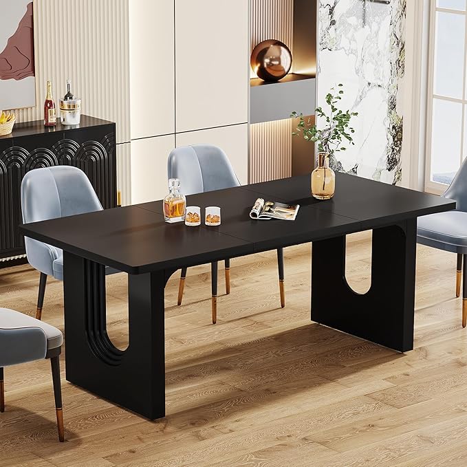 Tribesigns Modern Black Rectangular Dining Table for 6-8 People