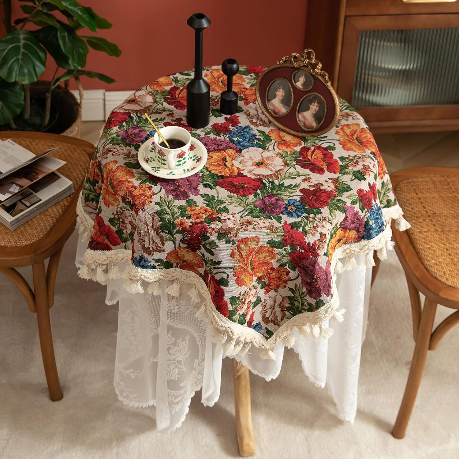 Amazon.com: vctops Jacquard Small Square Tablecloth with Tassels Spring ...