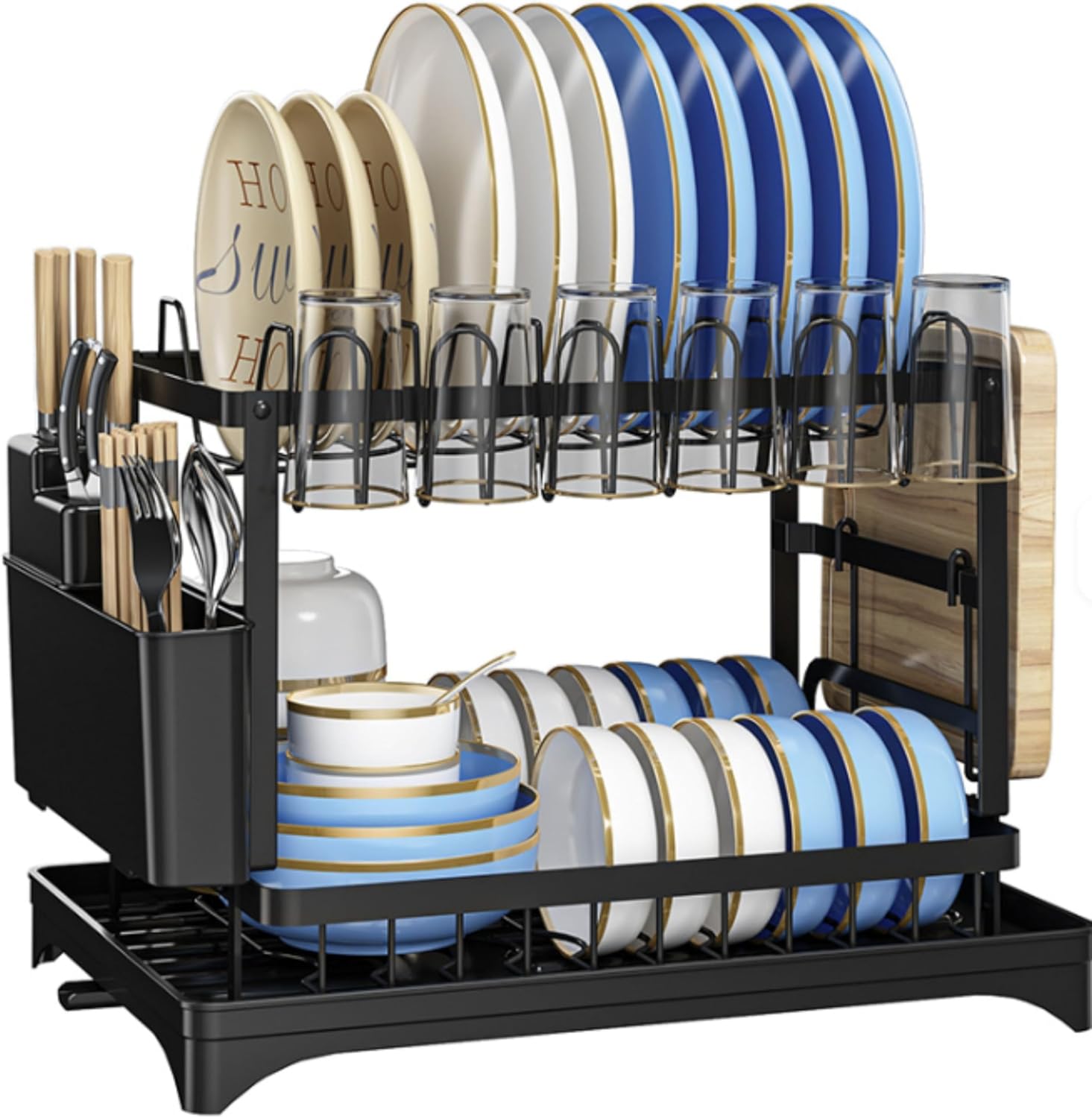 Amazon.com - Vallary 2-Tier Dish Drying Rack with Drainboard ...