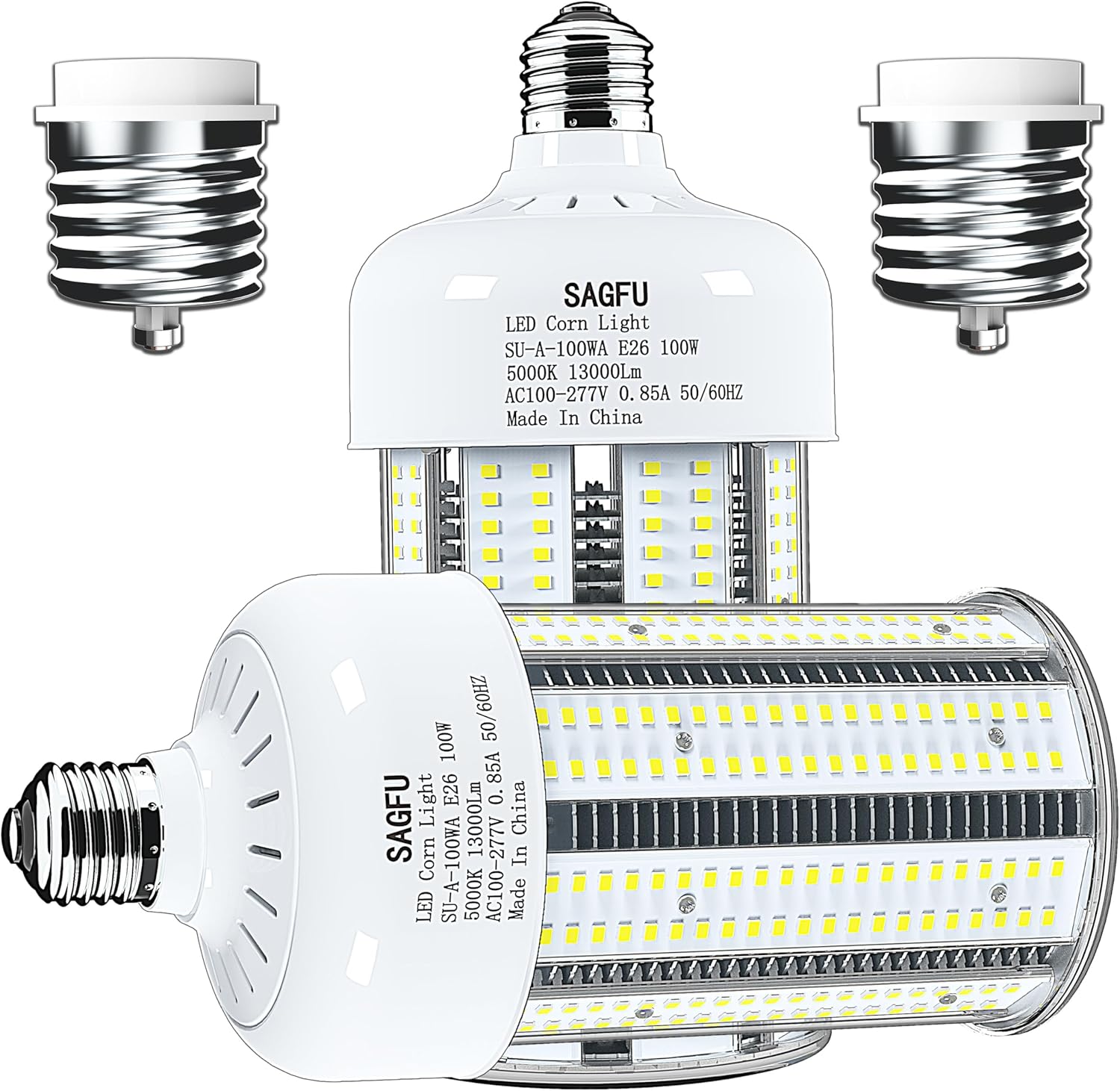 SAGFU 100W 2-Pack LED Corn Light Bulb Daylight White 13000 Lumen 100 ...
