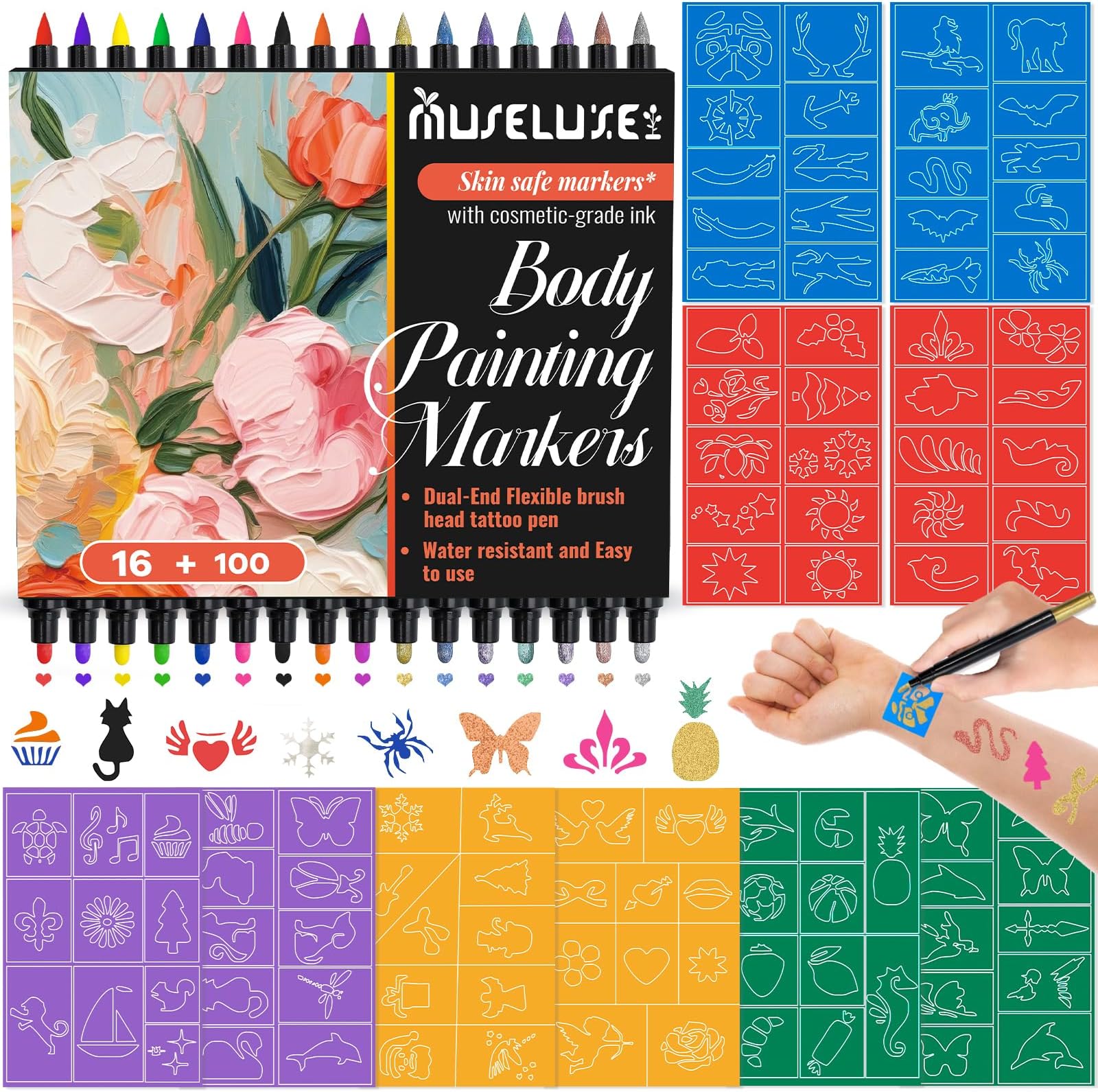 Amazon.com : Temporary Tattoo Markers for Skin,JinYan 10 Body Markers ...