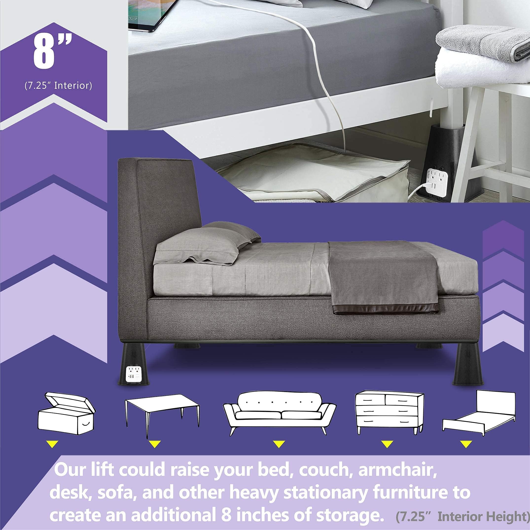 Snapklik.com : Bee Neat 7.25 Inch Bed Riser - Furniture Lifts For Dorm ...