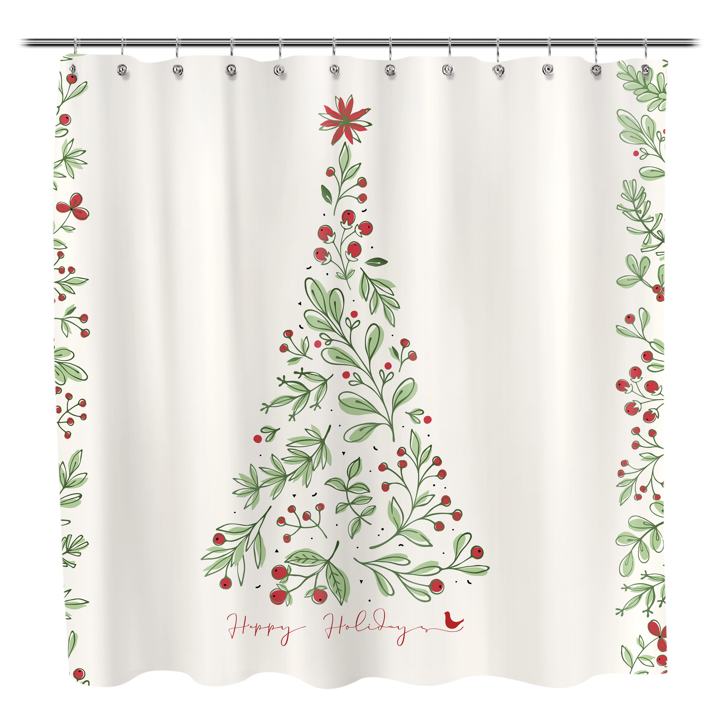 Amazon.com: Sunlit Christmas Shower Curtain, Green Xmas Pine Tree with ...