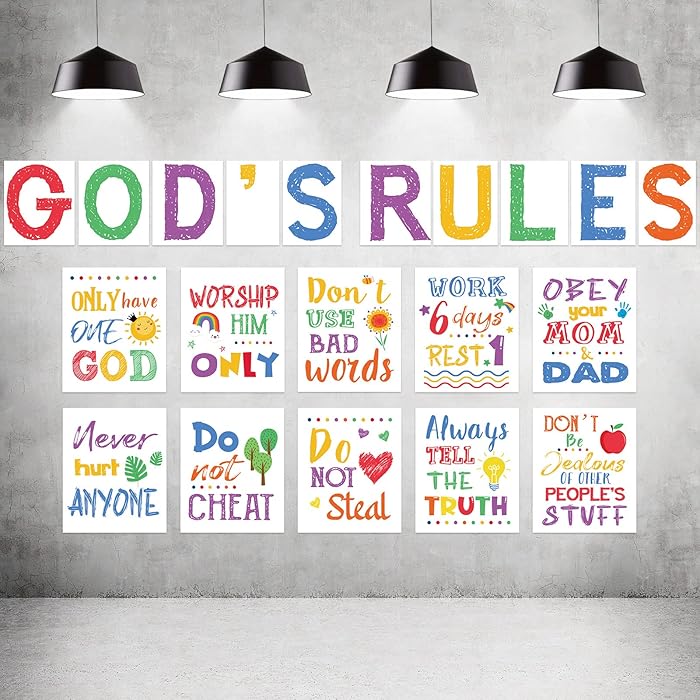 Buy 20 Pieces Ten Commandments Poster for Kids Christian Bible Verse ...