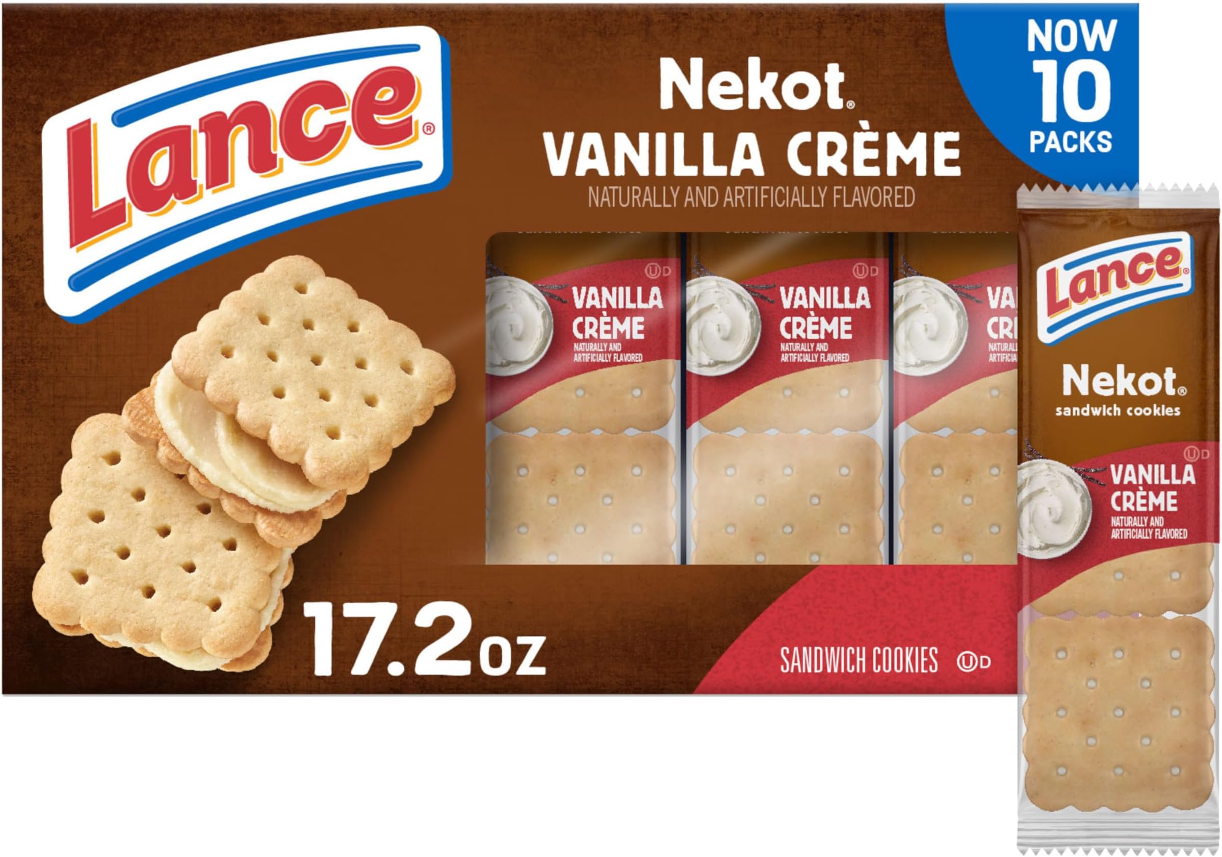 Amazon.com : Lance Sandwich Cookies, Nekot Vanilla Creme, 10 ...