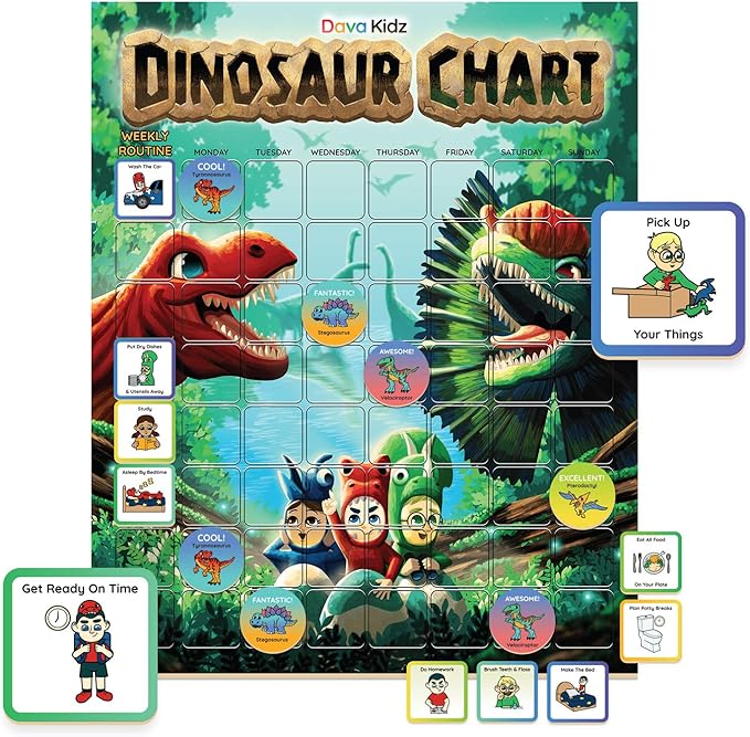Amazon.com: Dinosaur Chore Chart for Kids - Magnetic Behavior Chart to ...