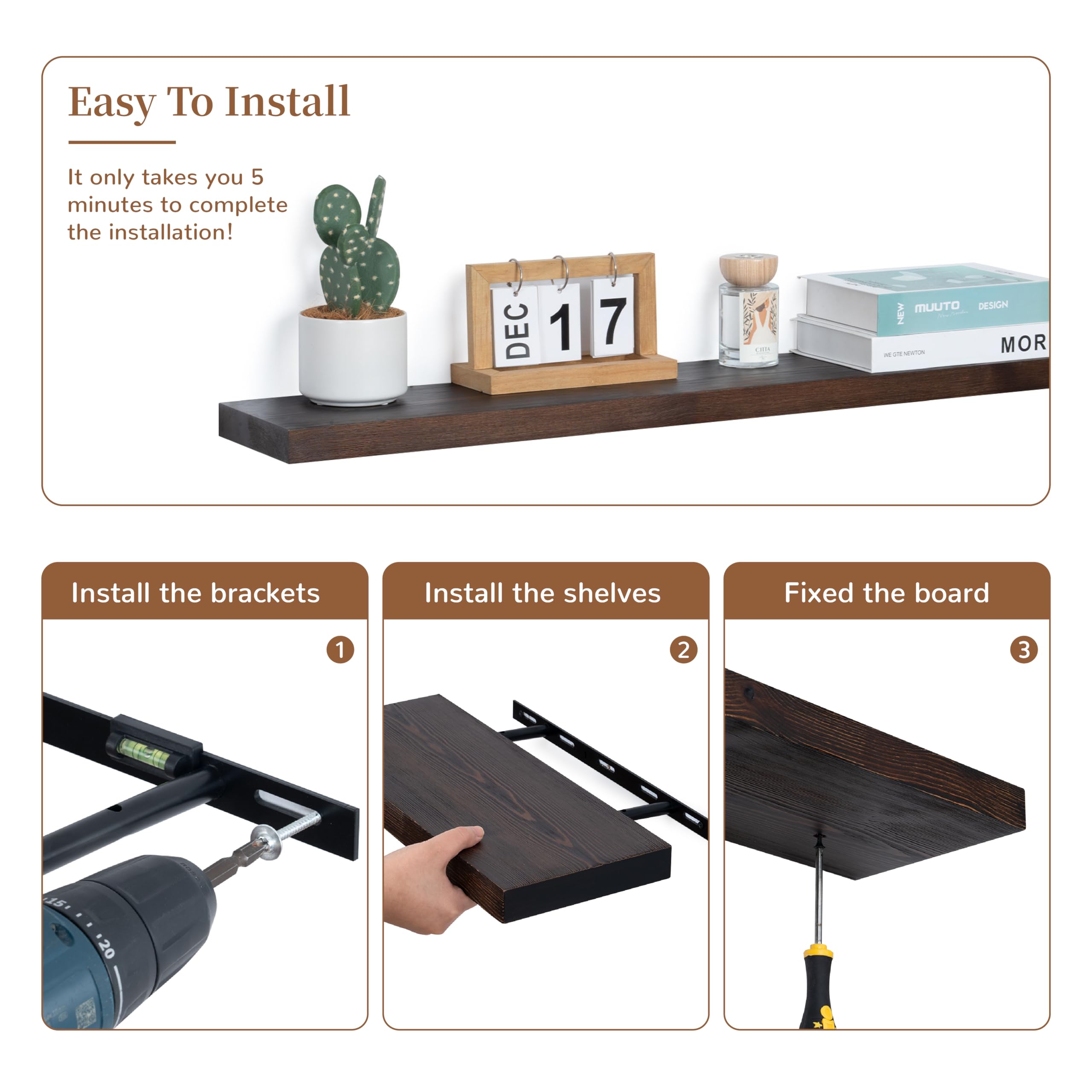 Floating Shelves for Wall 36 Inches Long, Rustic Wood Floating Shelves ...