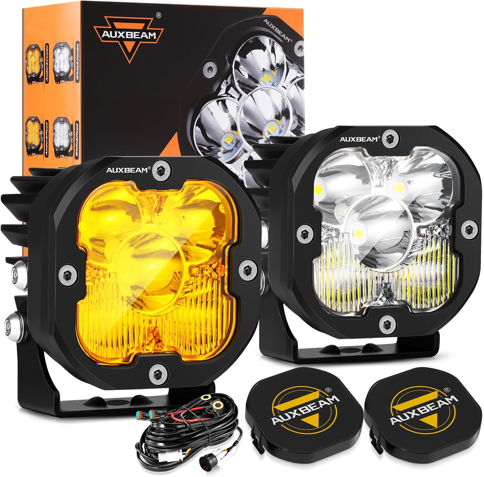 Amazon.com: Auxbeam LED Pods 3 Inch 80W Amber Offroad Fog Lights ...