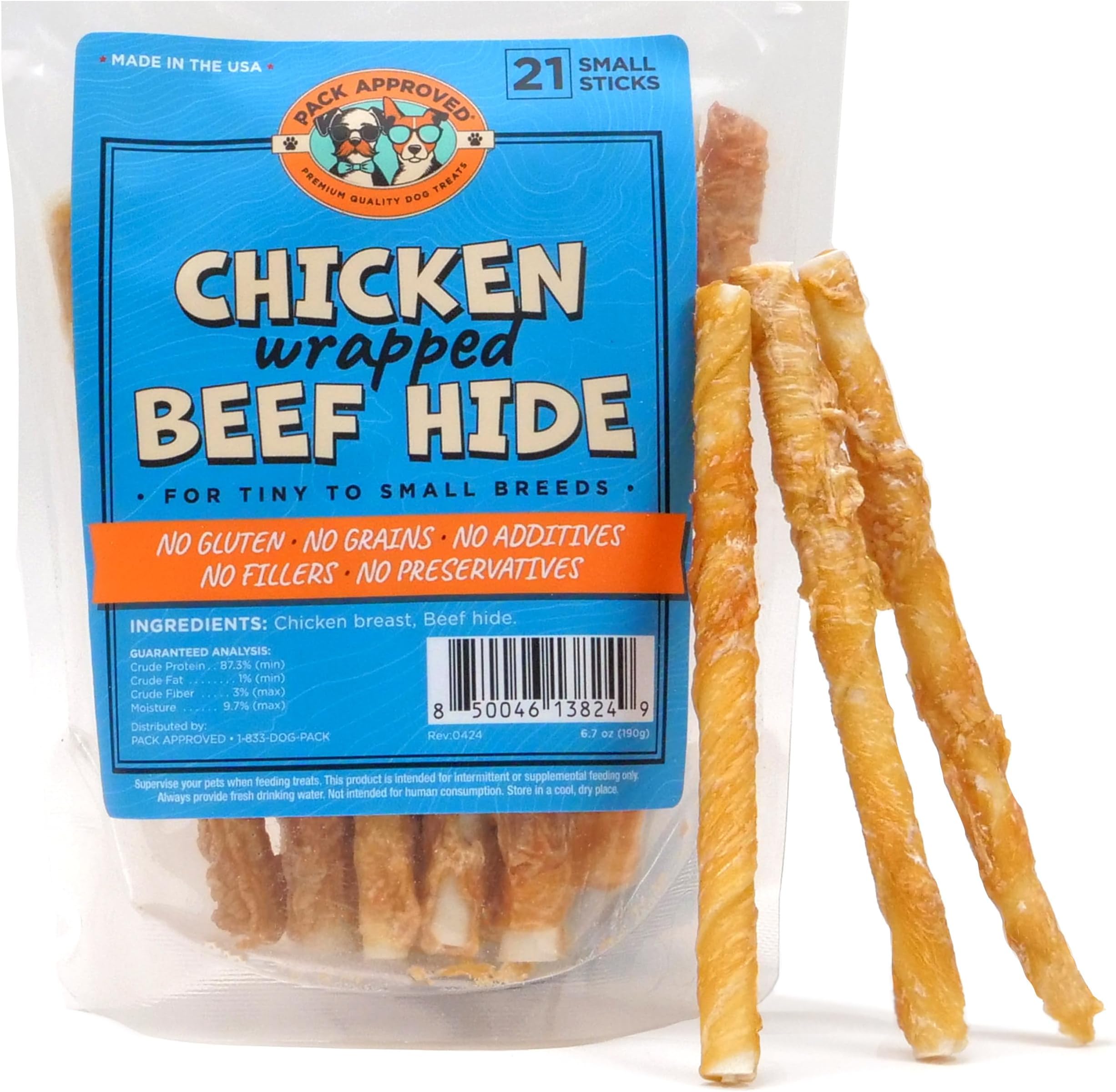Amazon.com : Pack Approved Chicken Wrapped Beef Hide Sticks - Long ...