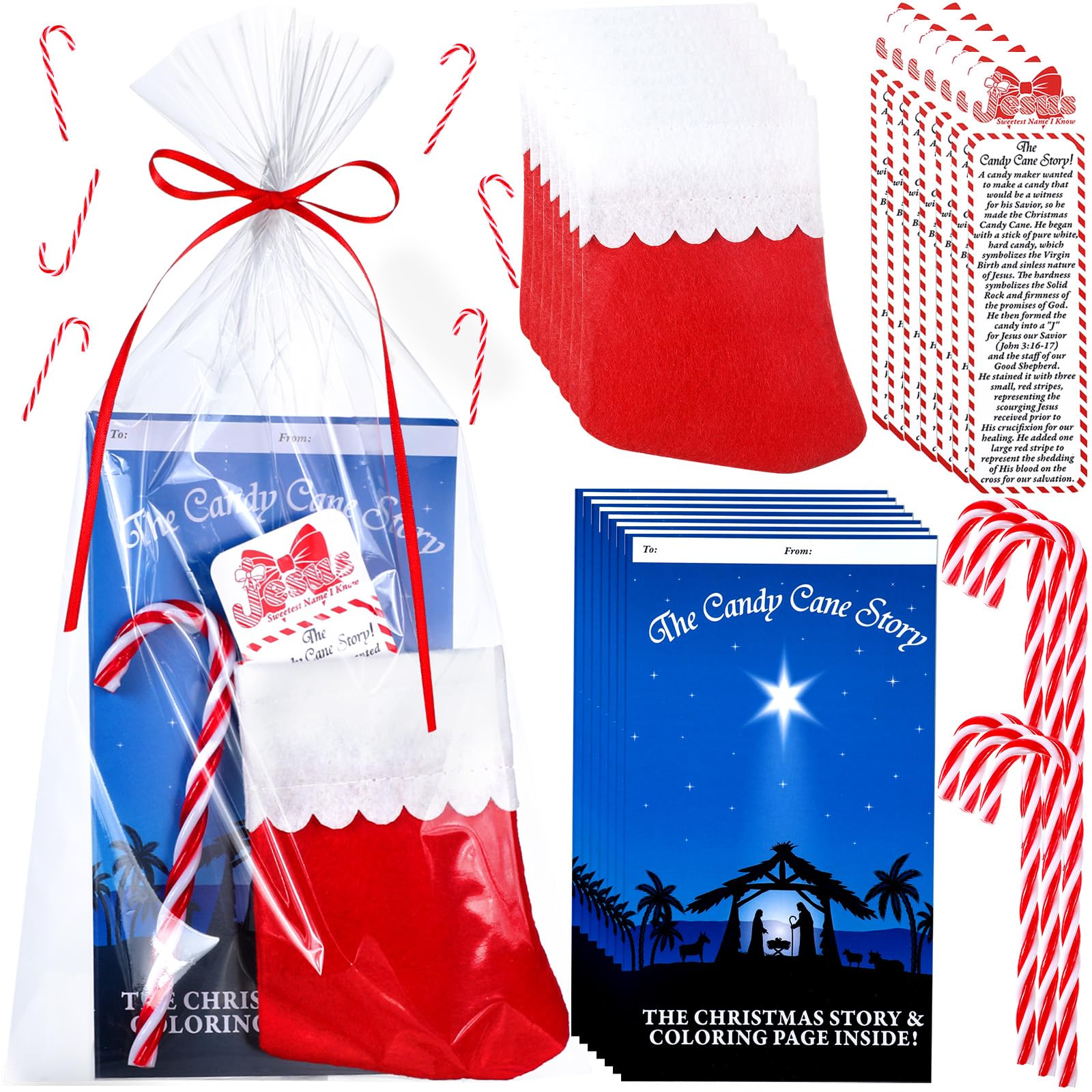 Amazon.com: Fullhawl 24 Sets Christmas Candy Cane Story Stockings ...