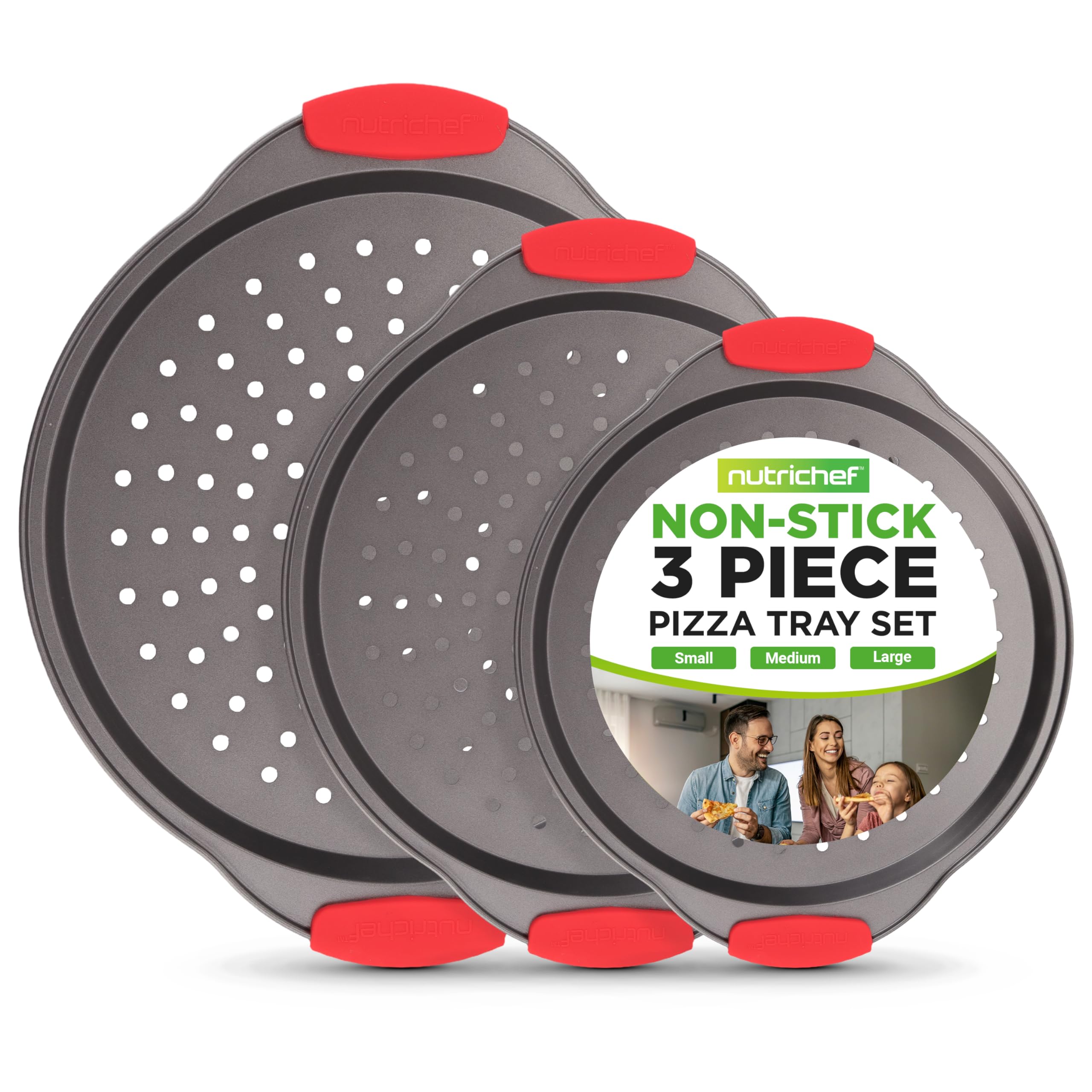 Amazon.com: NutriChef 3-Piece Pizza Tray Set with Silicone Handles ...