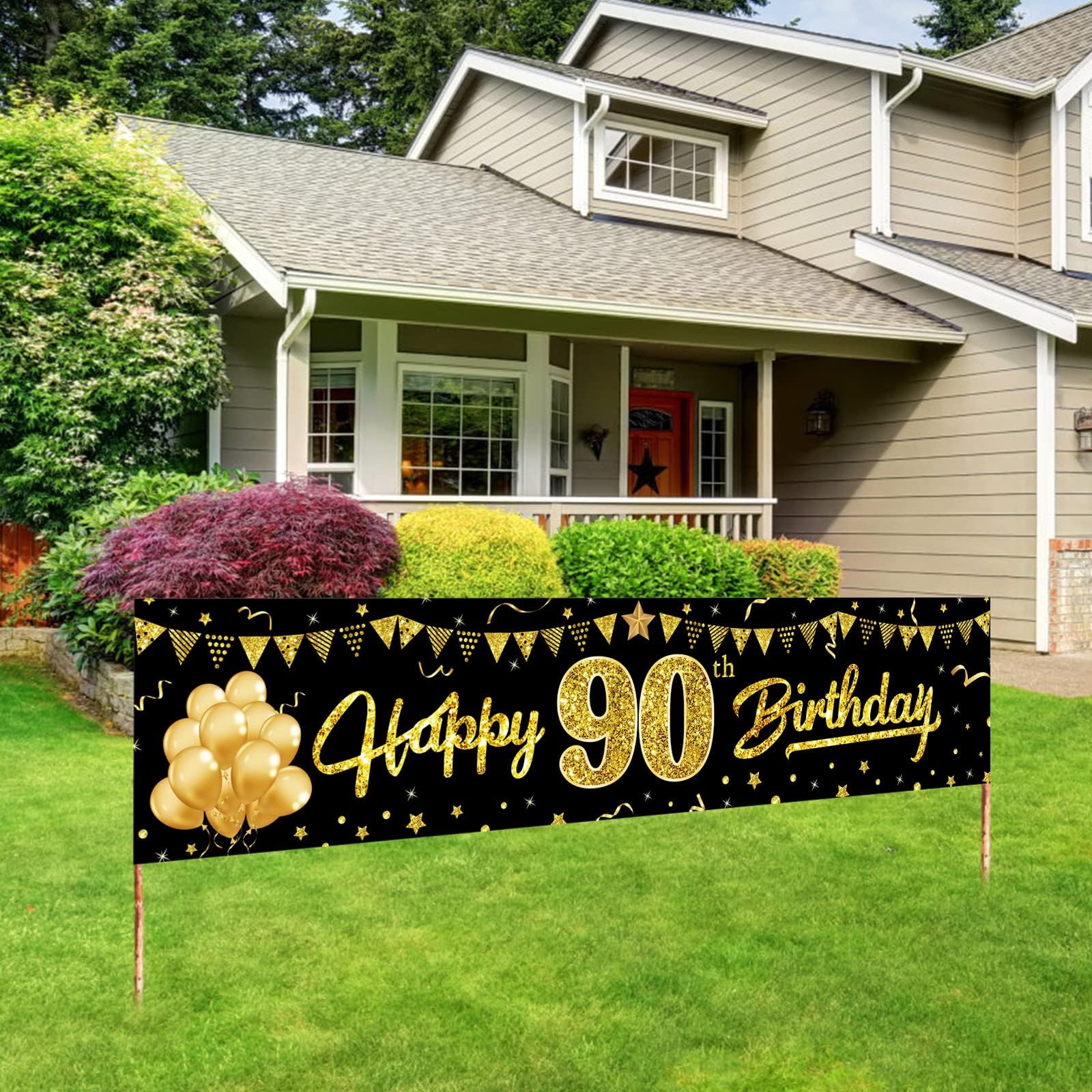 Amazon.com: Excelloon 90th Birthday Banner Decorations for Women, Pink ...