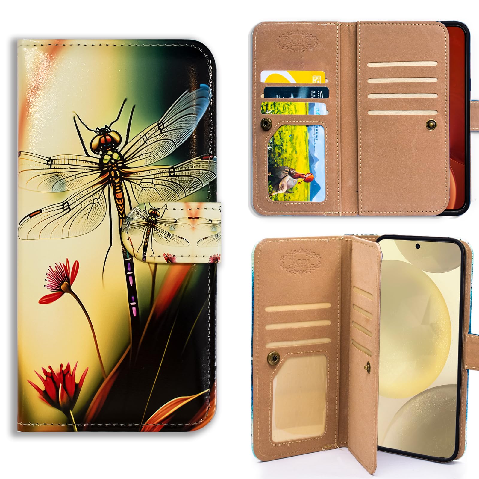 Amazon.com: Bcov Case for Samsung Galaxy S24,Colorful Dragonfly Style Multifunction Leather ...