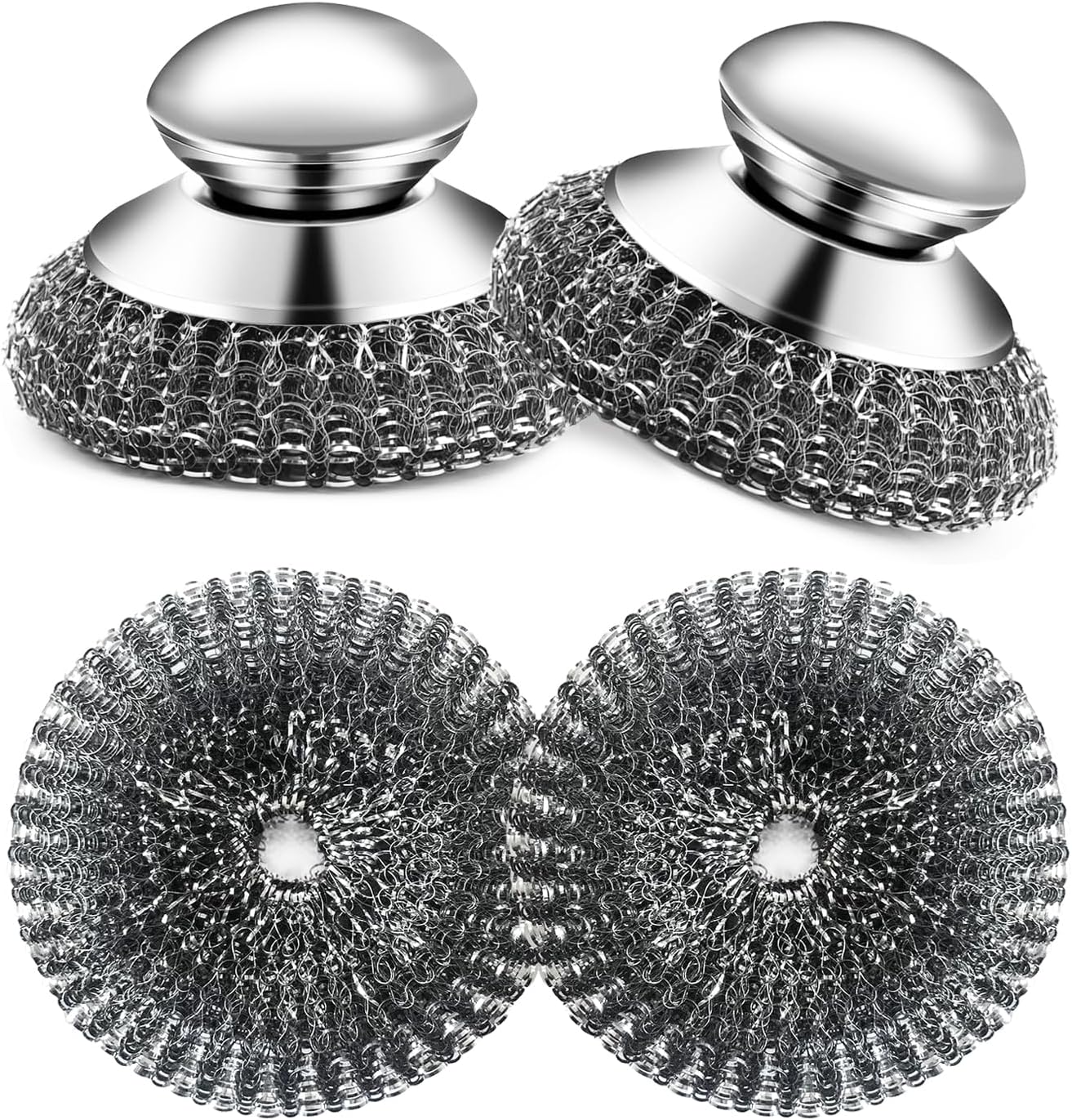 Amazon.com: 2Pack Stainless Steel Wool Scrubber with Handle, Scrubbing ...