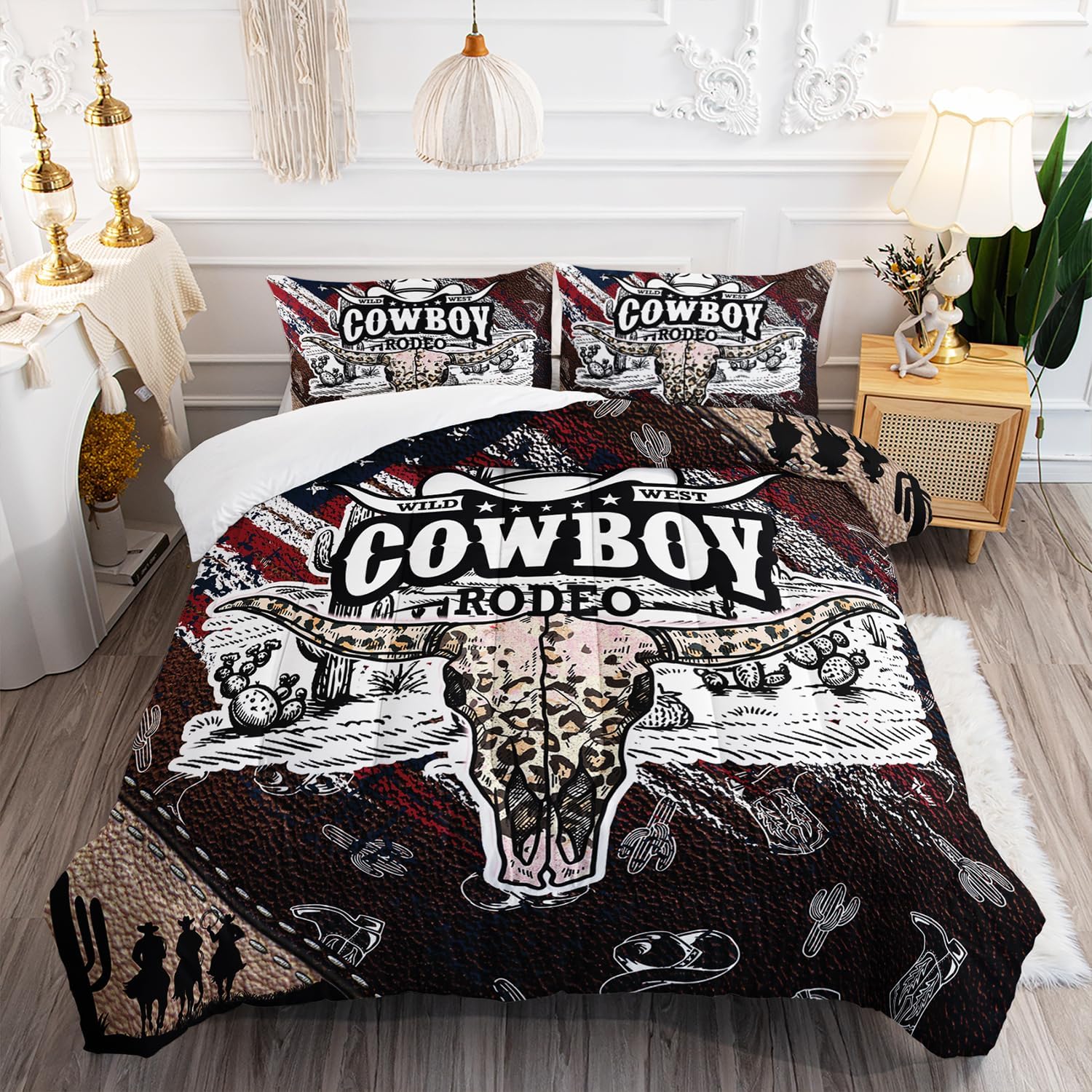 Amazon.com: AILONEN Bull Skull Comforter Set Queen Size, Western ...