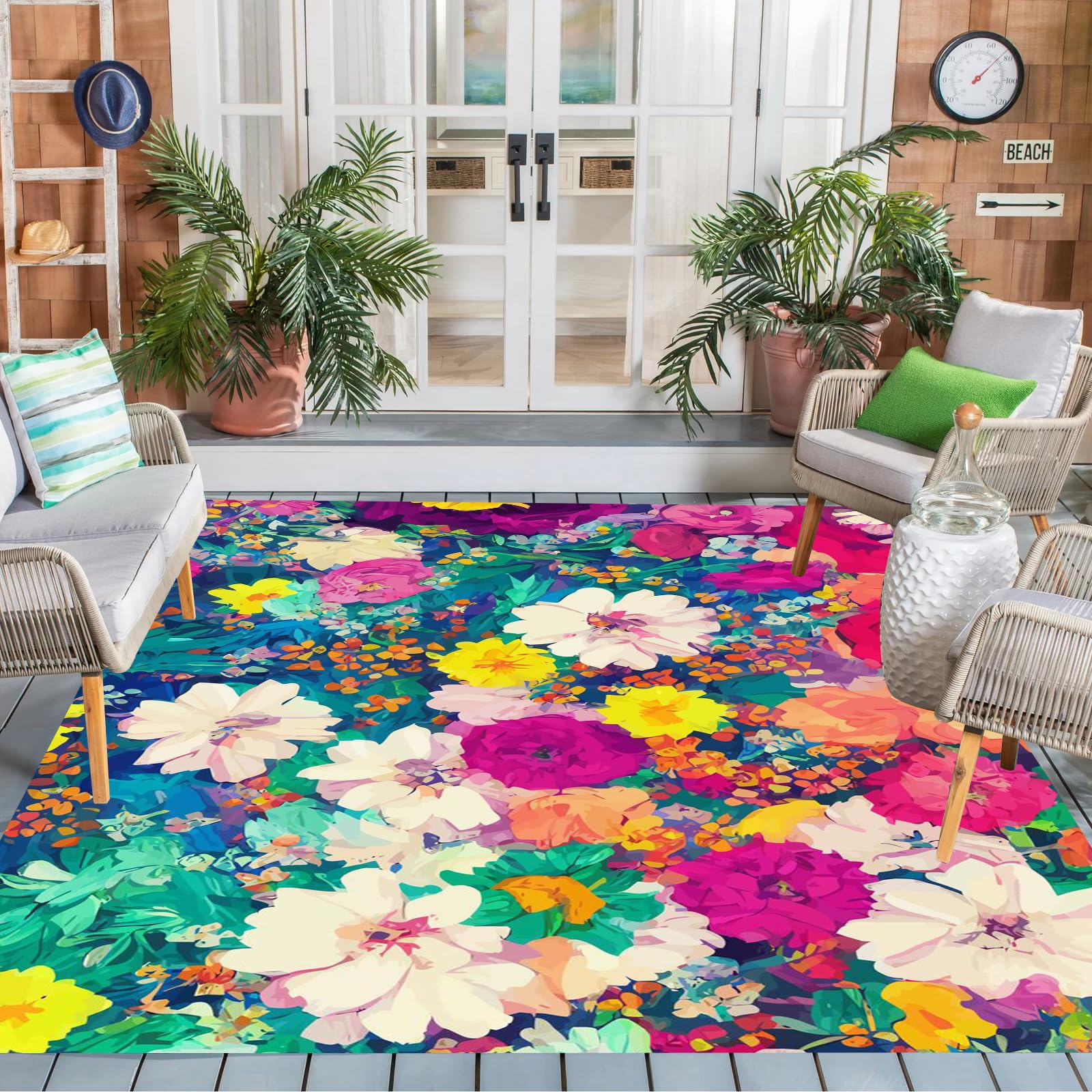 Amazon.com: Modern Floral 5x8 Outdoor Area Rug Contemporary Aesthetic ...