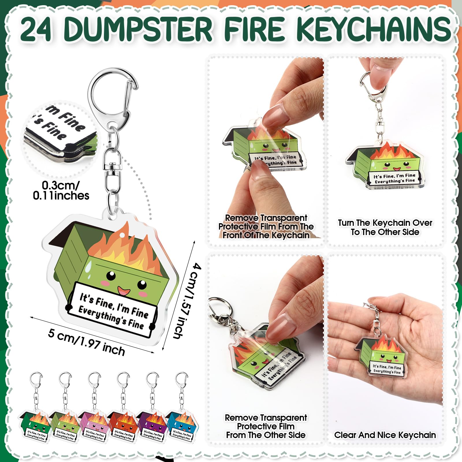 Snapklik.com : 24 Sets Dumpster Fire Funny Gifts Ballpoint Pens Acrylic Keychains And Bookmarks ...