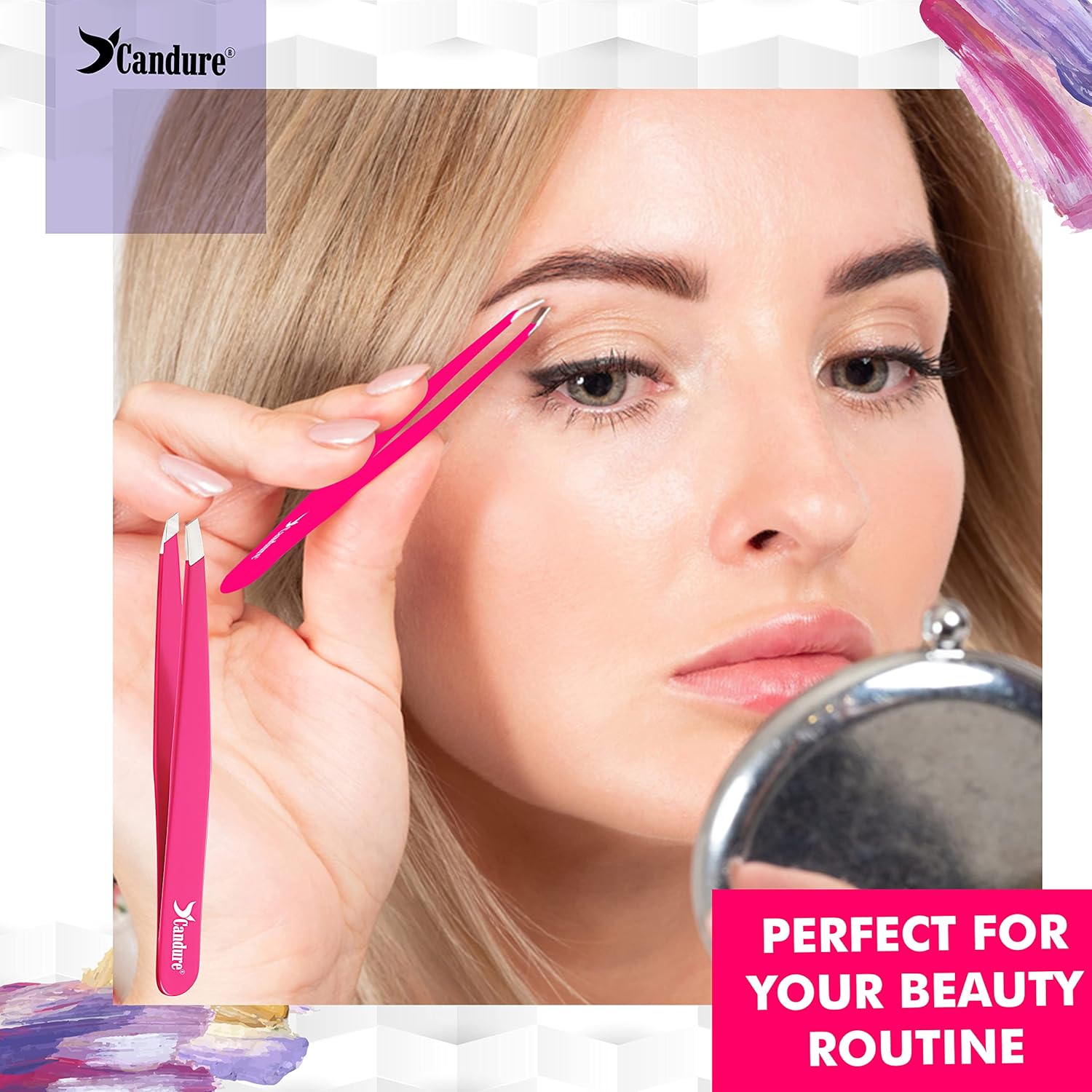 Candure Tweezers Professional Slanted Eyebrow Tweezer for Facial Hair ...