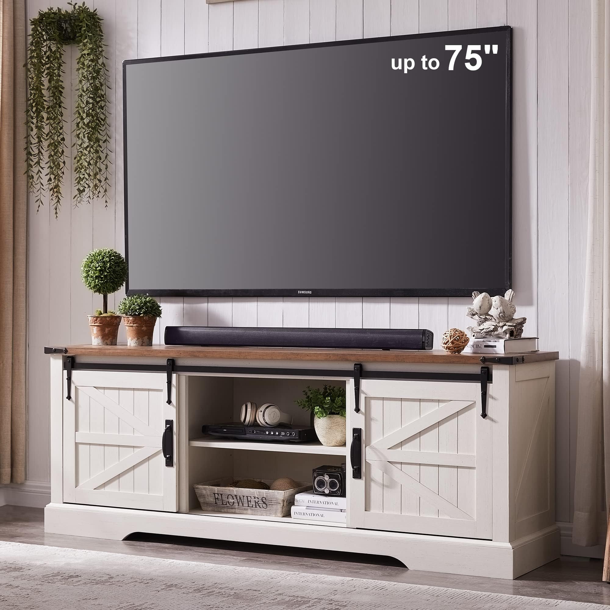 Amazon.com: WAMPAT Farmhouse TV Stand for 75 Inch TV, White ...