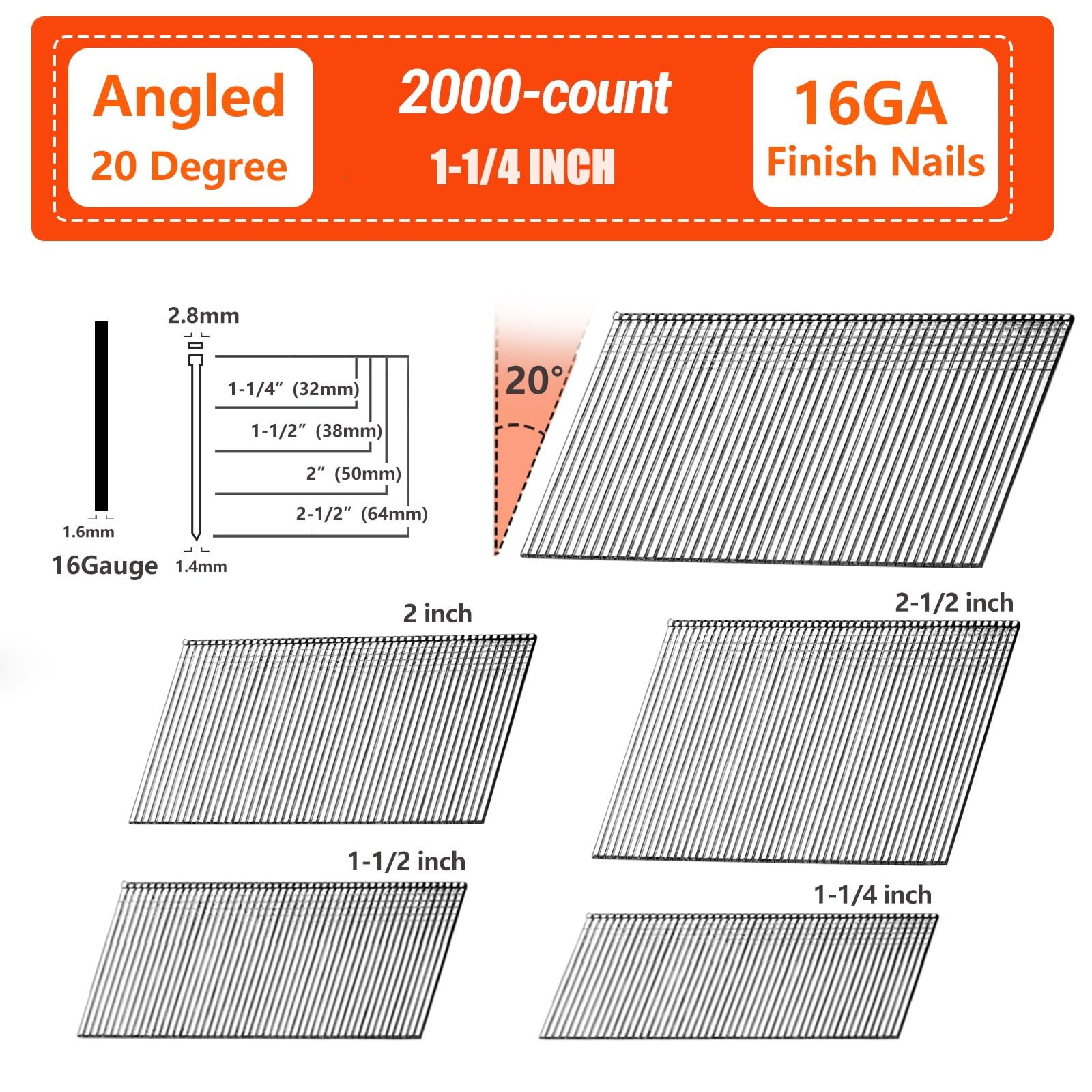 Snapklik.com : SITLDY 16 Gauge 20-Degree Angled Finish Nails