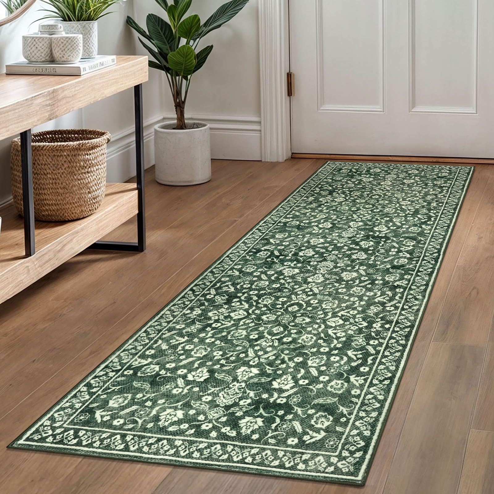 Amazon.com: SILOLOOM Vintage Washable Runner Rug 2x6, Green Runners for ...