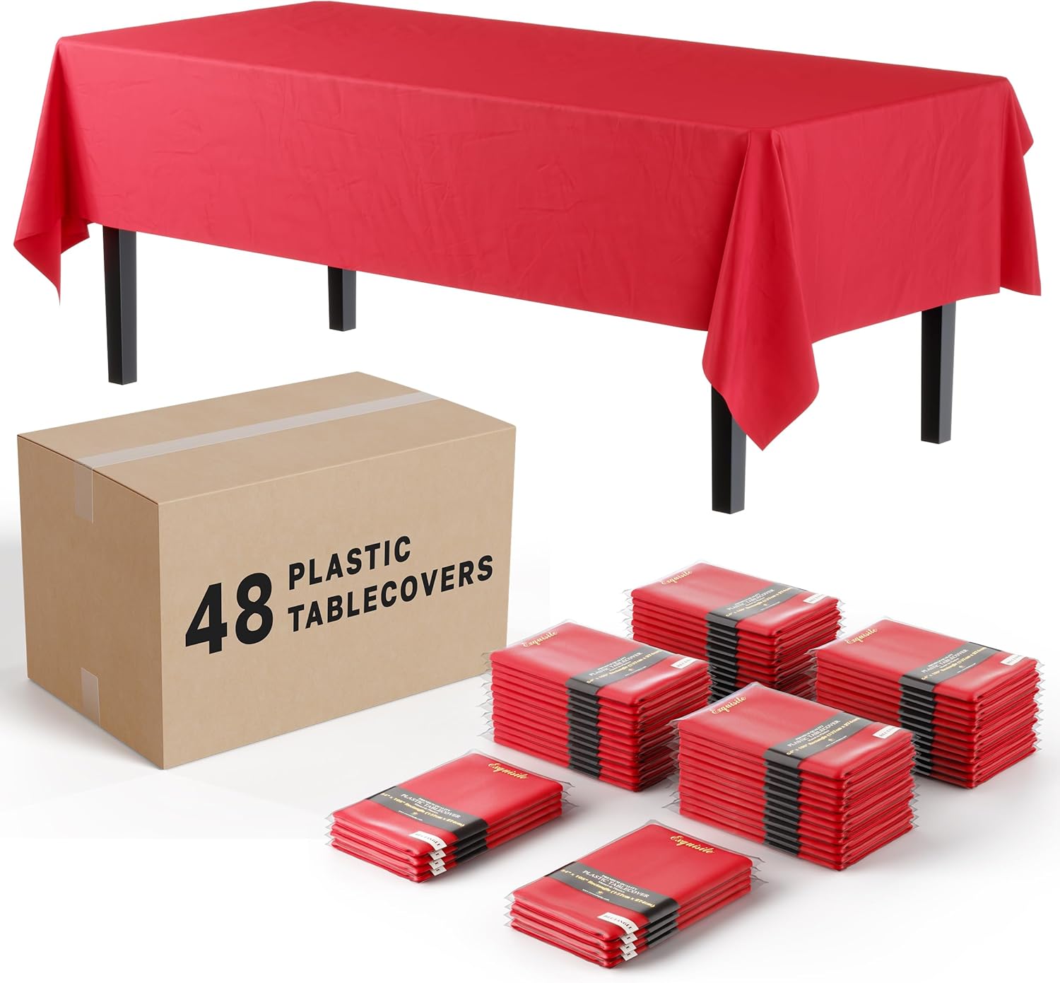 Amazon.com: Exquisite Party Solids Red Tablecloths for Rectangle Tables ...