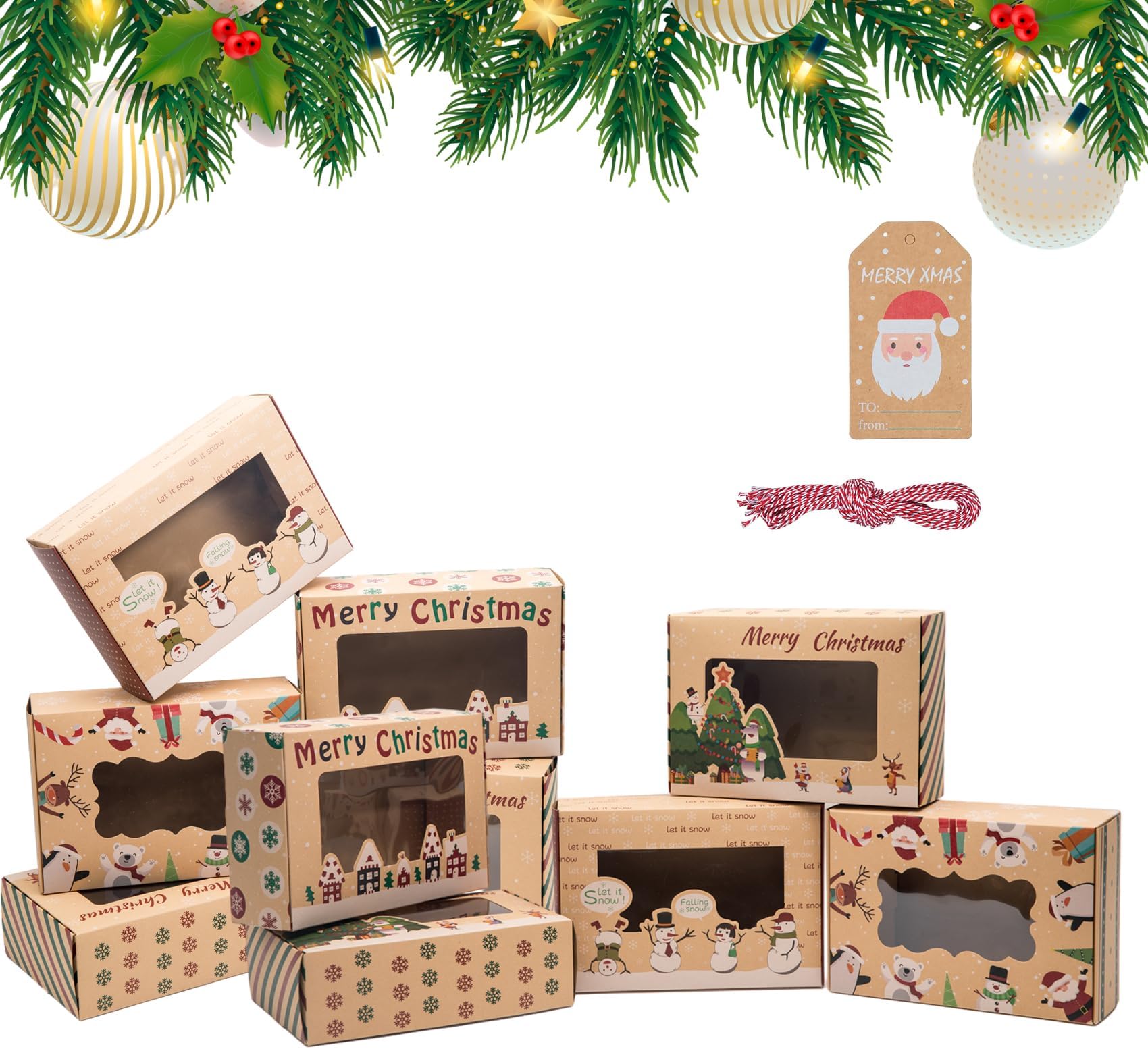 Amazon.com: TangFee Christmas Cookie Boxes with Window, Christmas ...