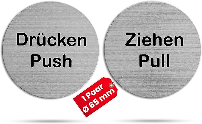 Hinweisschild "Drücken Ziehen Push Pull", 1 Paar, Ø 65 mm, Design 1, 1 ...
