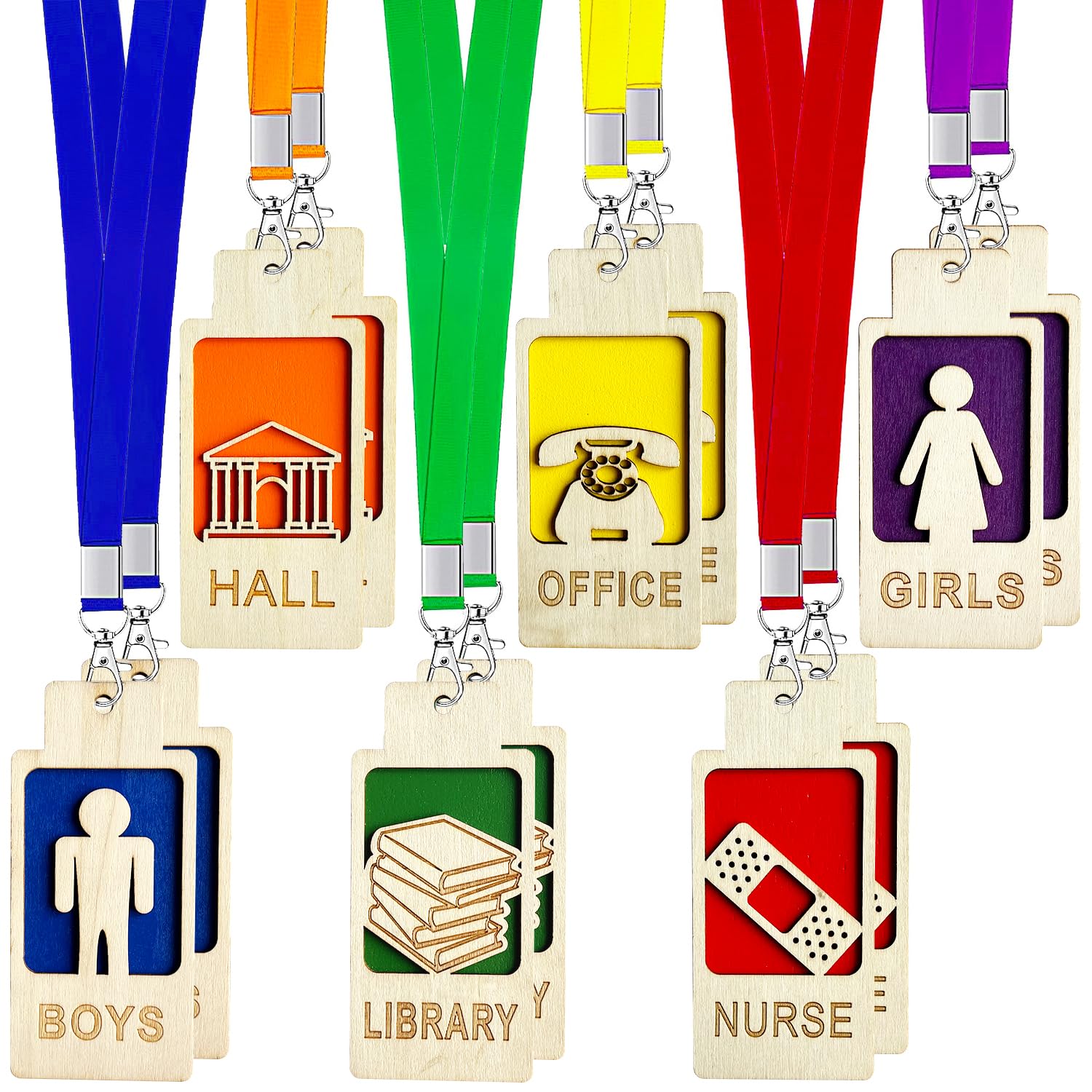 Snapklik.com : 12 Sets Hall Pass Lanyards Wooden Hall Passes For ...