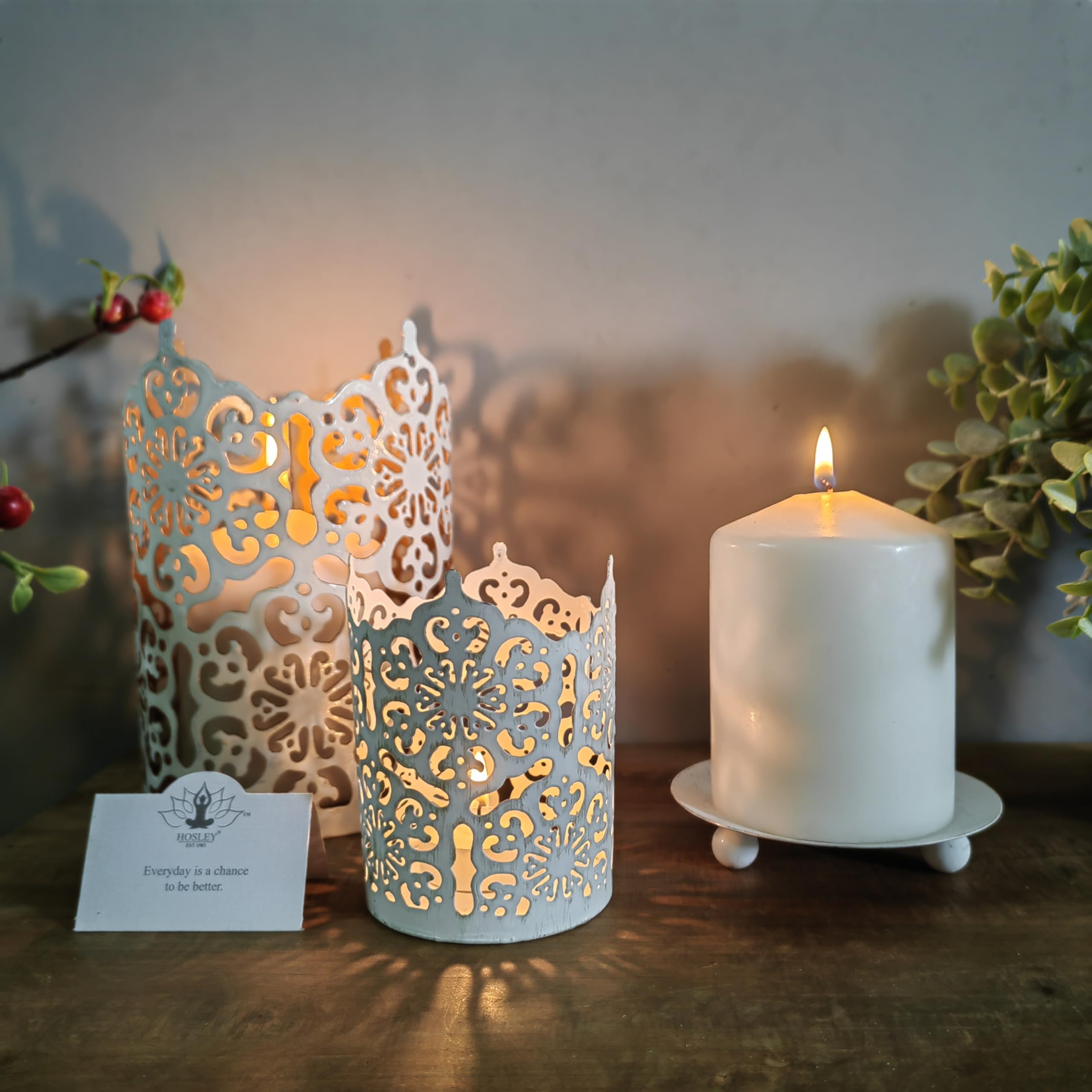 Snapklik.com : Hosley Set Of 2 Whitewashed Iron Pillar Candle Holder ...