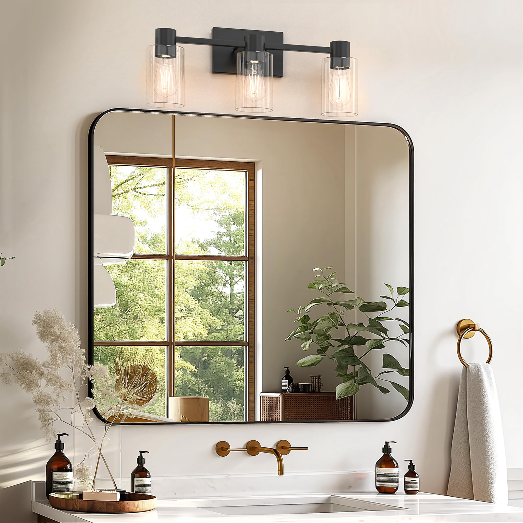 Rectangular Bathroom Sconces With Shades MELUCEE 3 Light Brushed