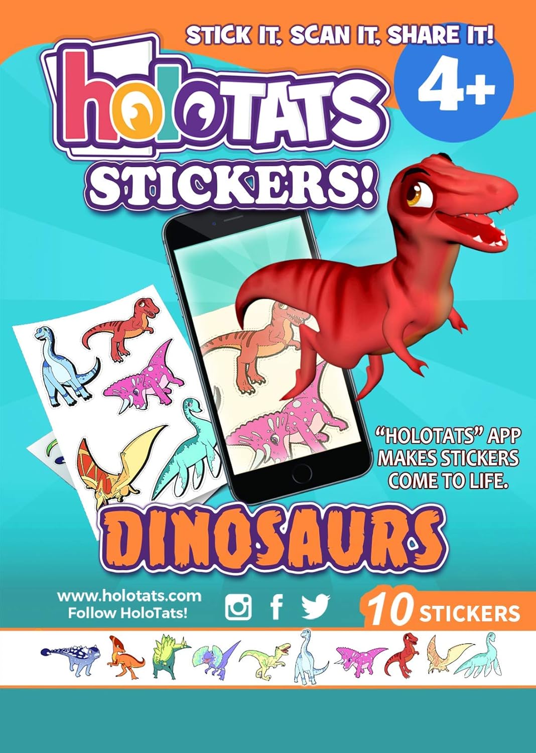 Amazon.com: HoloTats Dinosaurs Sticker Pack - Holographic Augmented ...