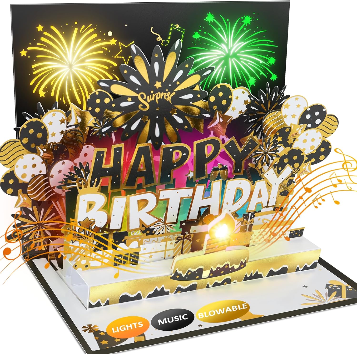 Amazon.com : Birthday Card, Musical Pop Up Birthday Cards w Firework ...