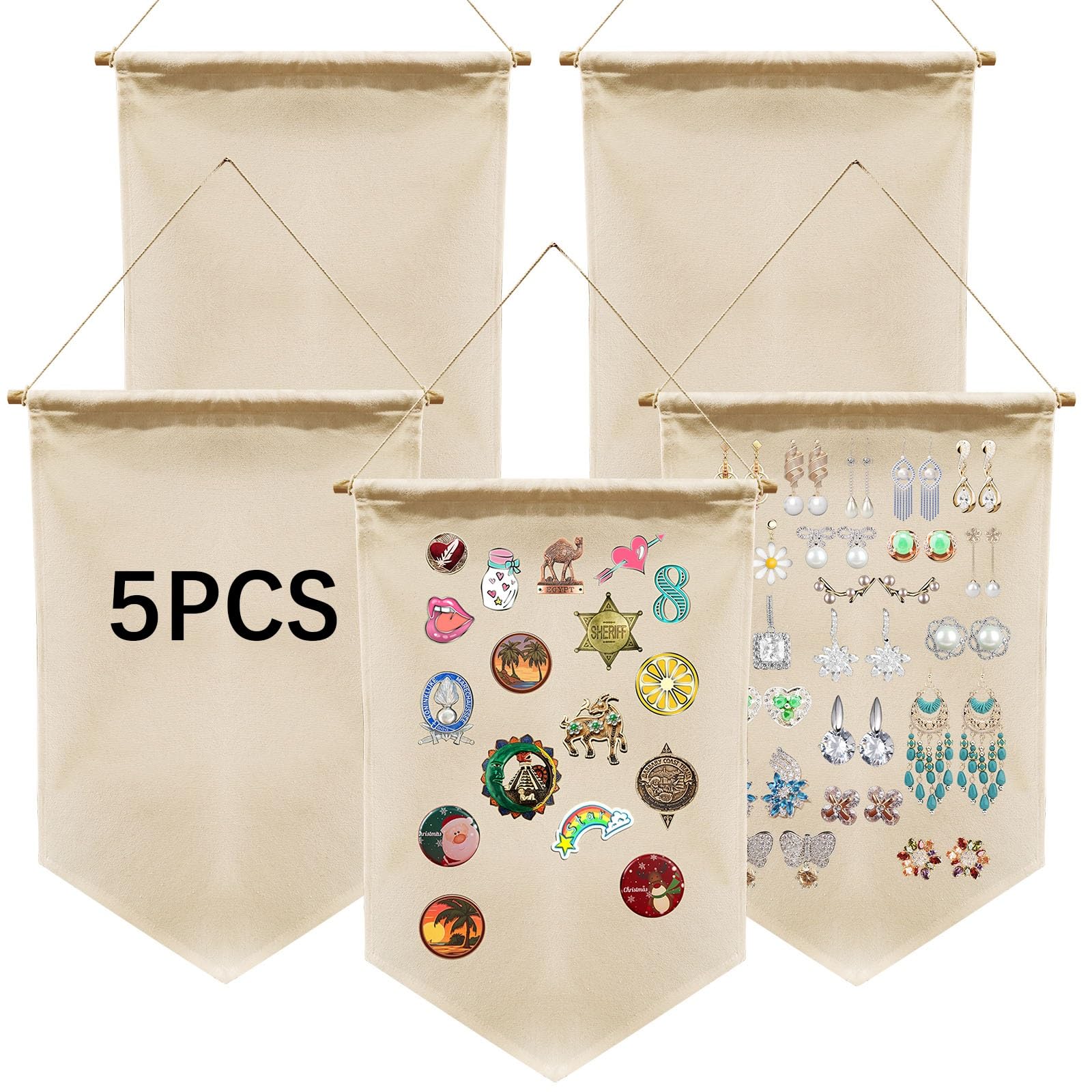 Amazon.com: 5 PCS Canvas Banners Wall Hanging Brooch Jewelry Storage ...