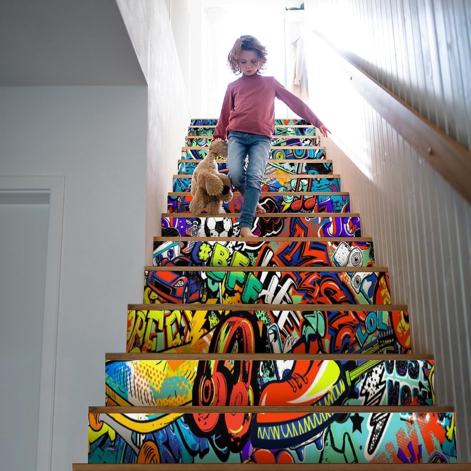 Calcomanías modernas de grafiti en acuarela, calcomanías para escaleras ...