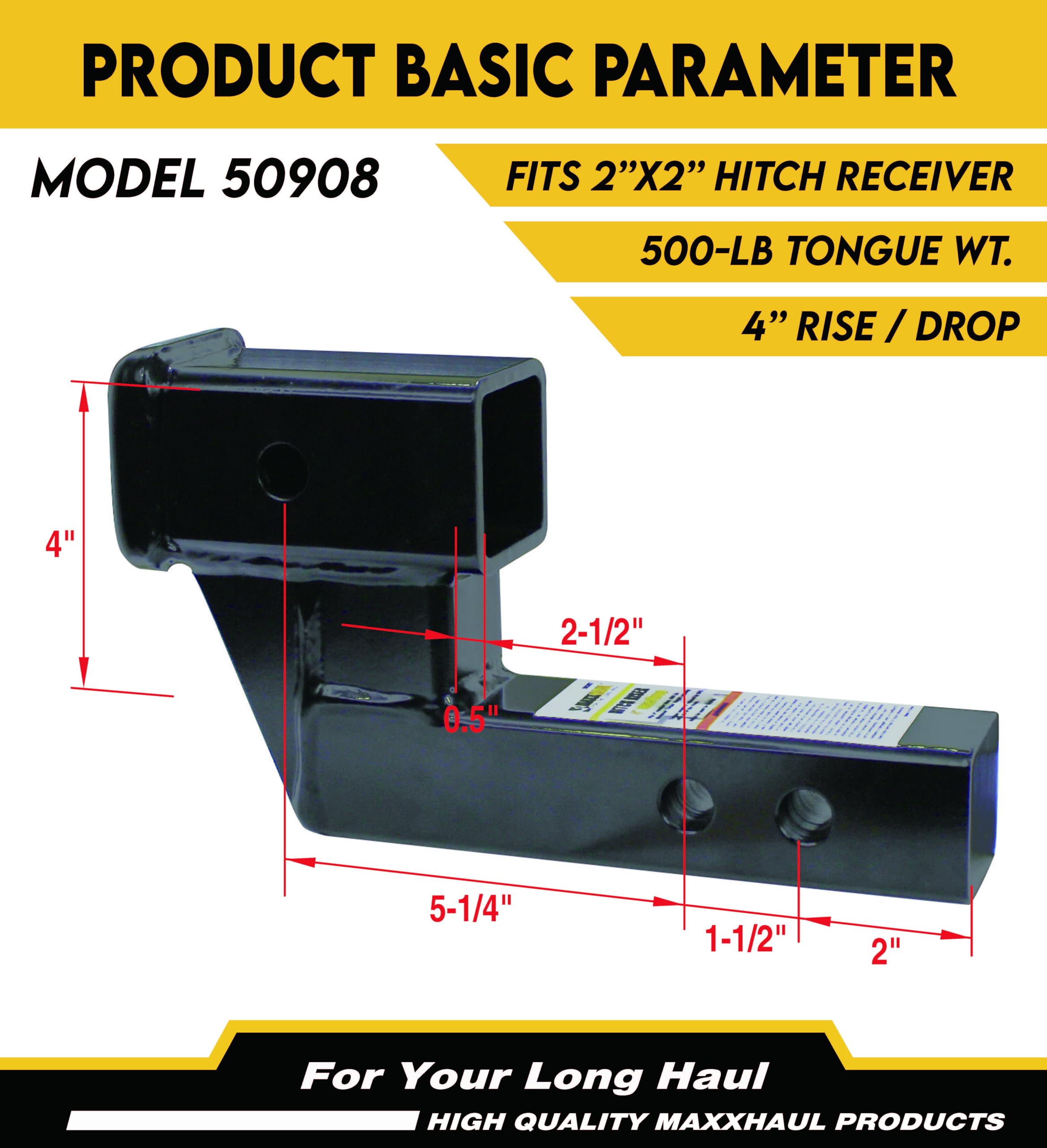 Snapklik.com : MaxxHaul 50908 Trailer Hitch Riser For 2 Inch Receiver