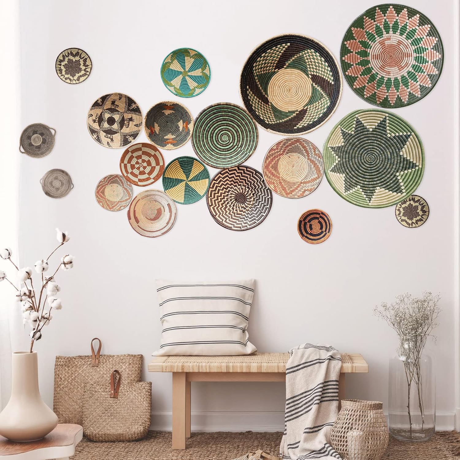Amazon.com: Glenmal 18 Pcs Boho Basket Wall Decals Round Wall Sticker ...