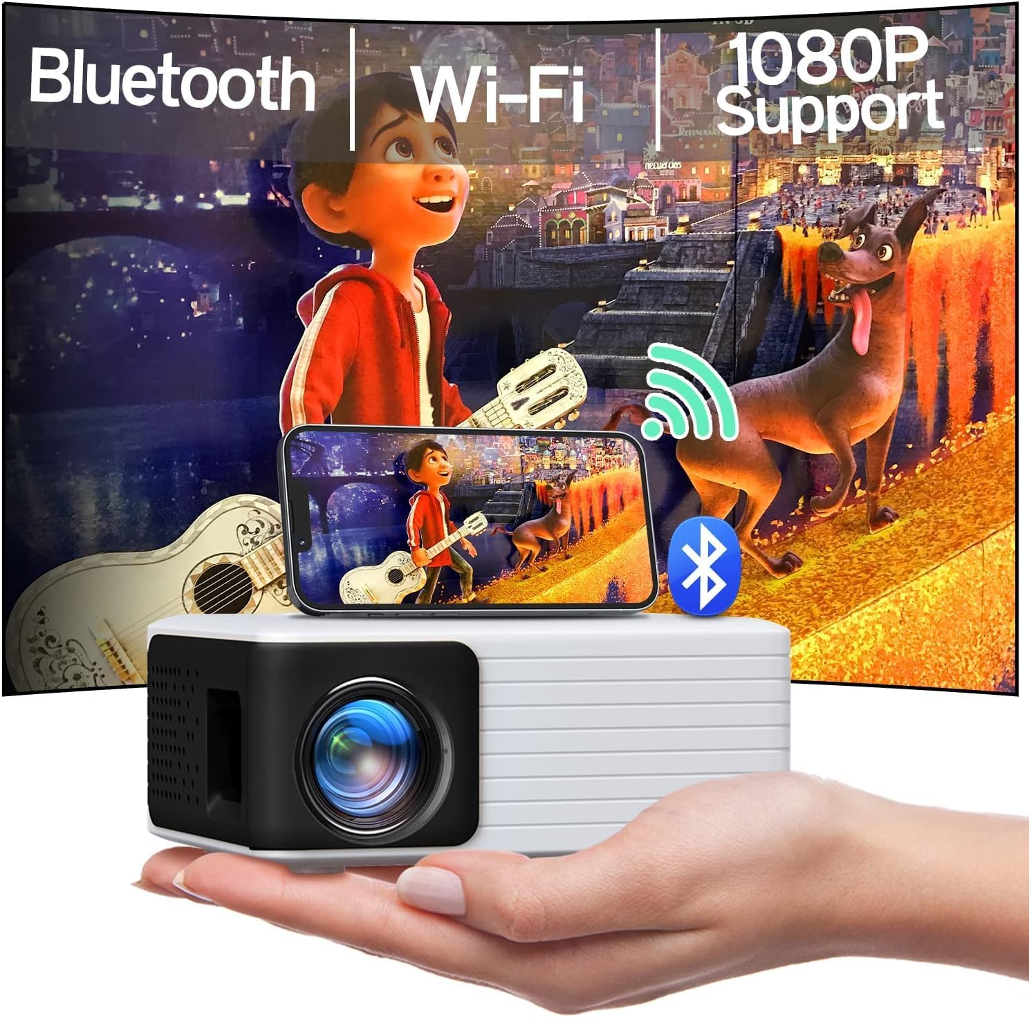 Amazon.com: Mini Projector with WiFi Bluetooth, Portable Projector Full ...