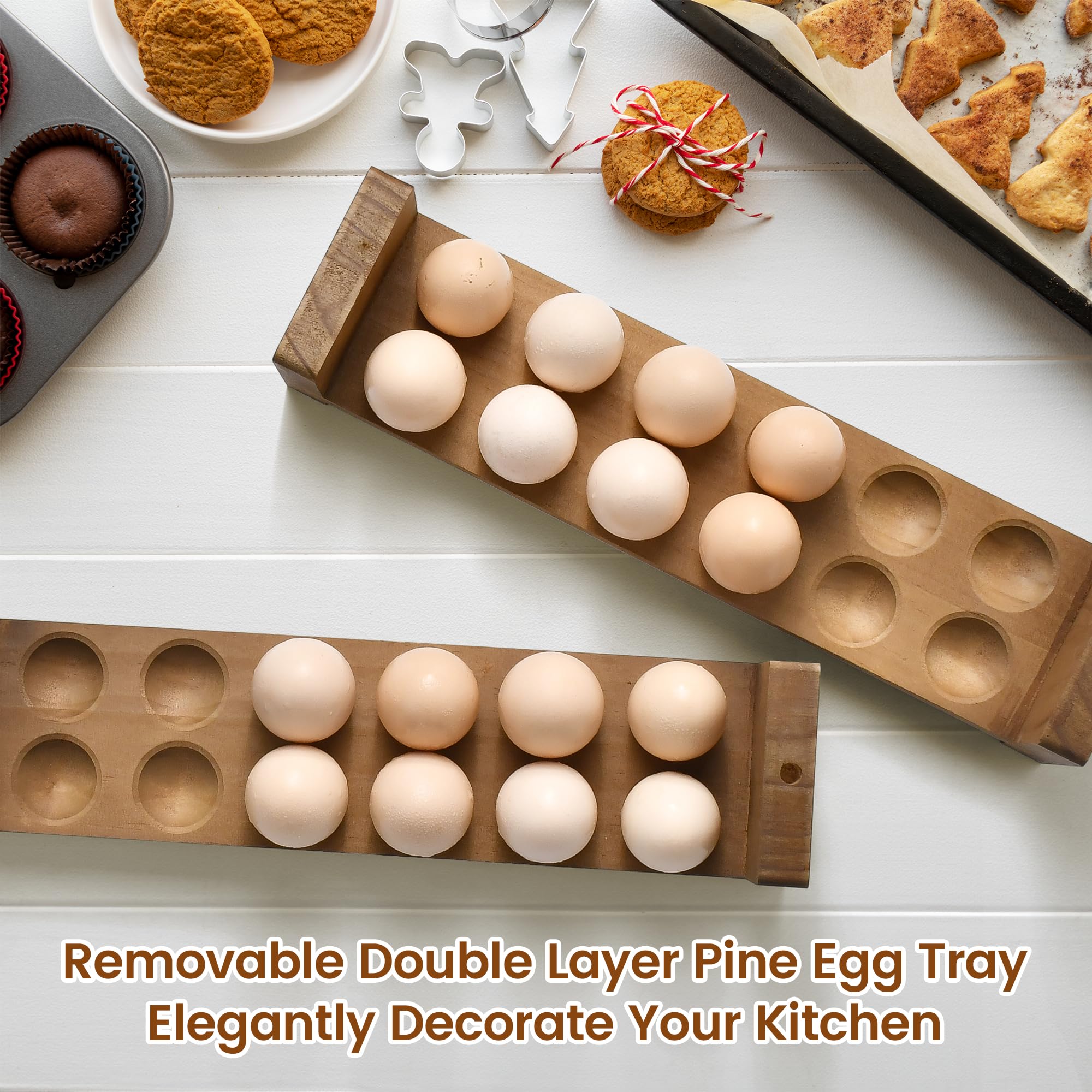 Double Layer Egg Tray Holder Countertop – Wooden Fresh Egg Rack ...
