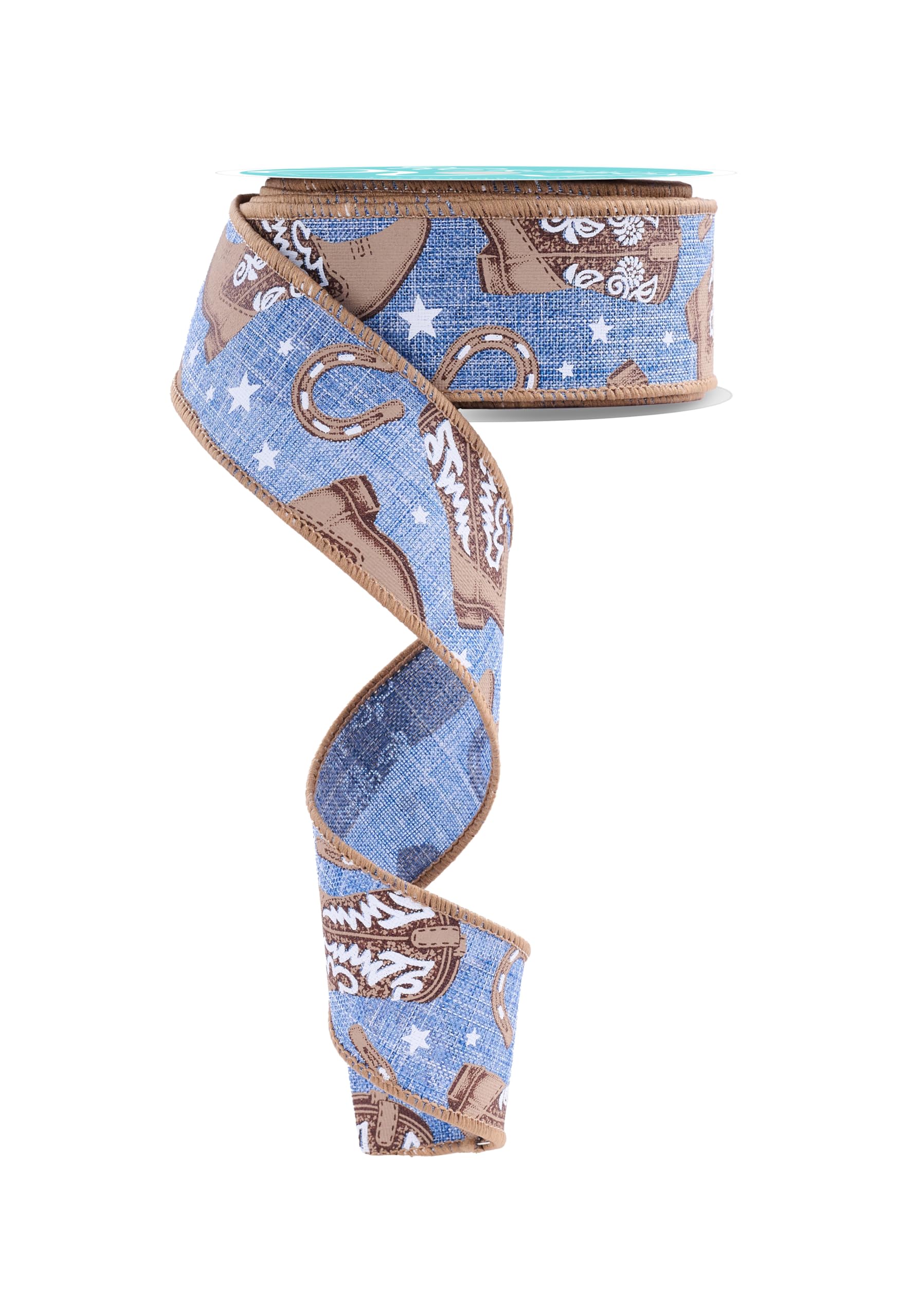 Amazon.com: Western Cowboy Motif on Blue Wired Edge Ribbon (1 1/2 ...