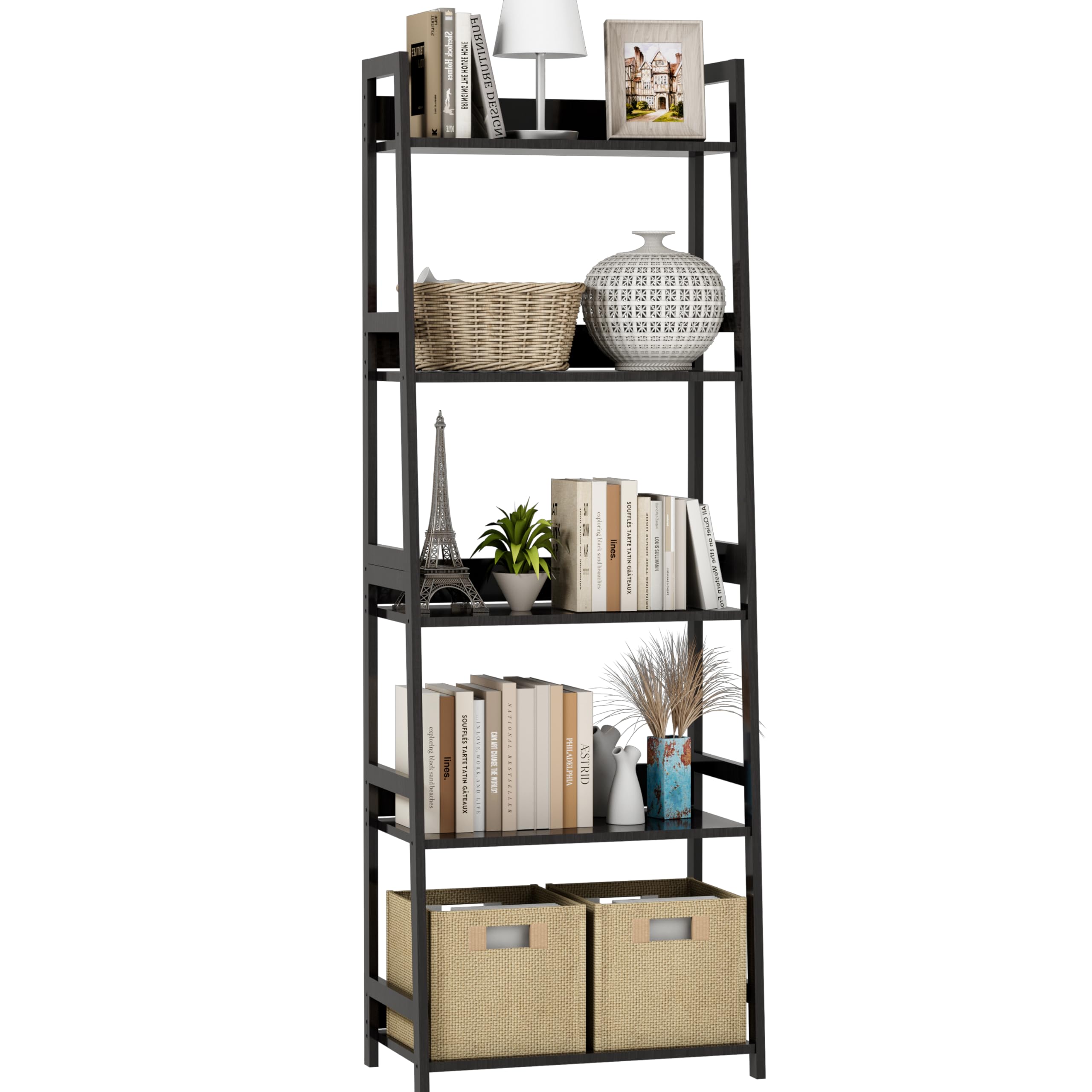 Snapklik.com : PPN Bamboo Bookshelf - 5-Tier Tall Bookcase - Ladder ...