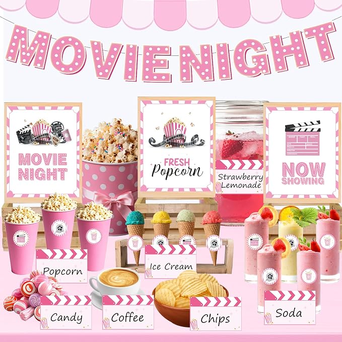 Amazon.com: Deorfuy Movie Night Decorations Set, 48PCS Pink Movie ...