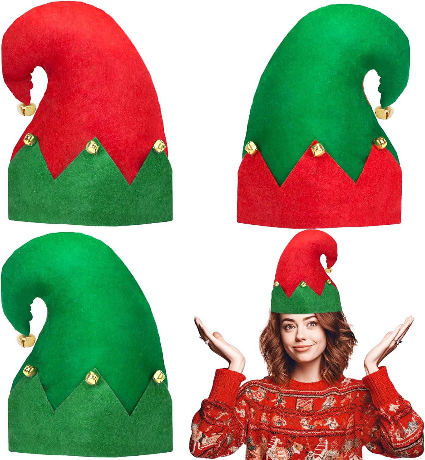 Mcpinky 3pcs Christmas Elf Hats Elf Felt Hat With Jingle