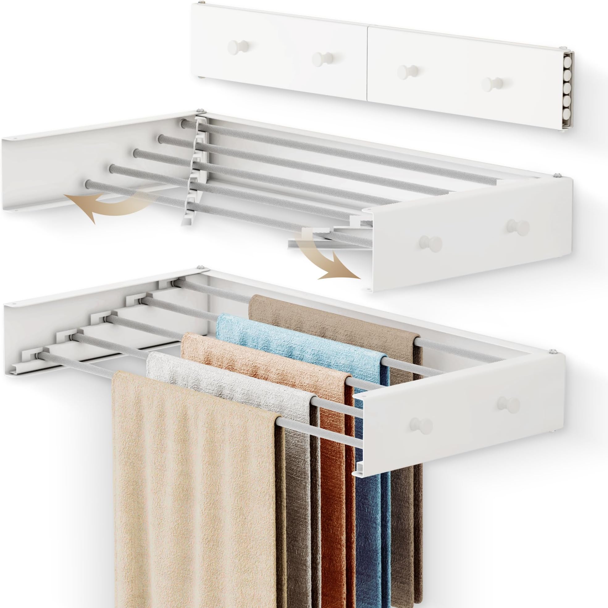 Amazon.com: Wall Mounted Collapsible Clothes Drying Rack - Compact ...