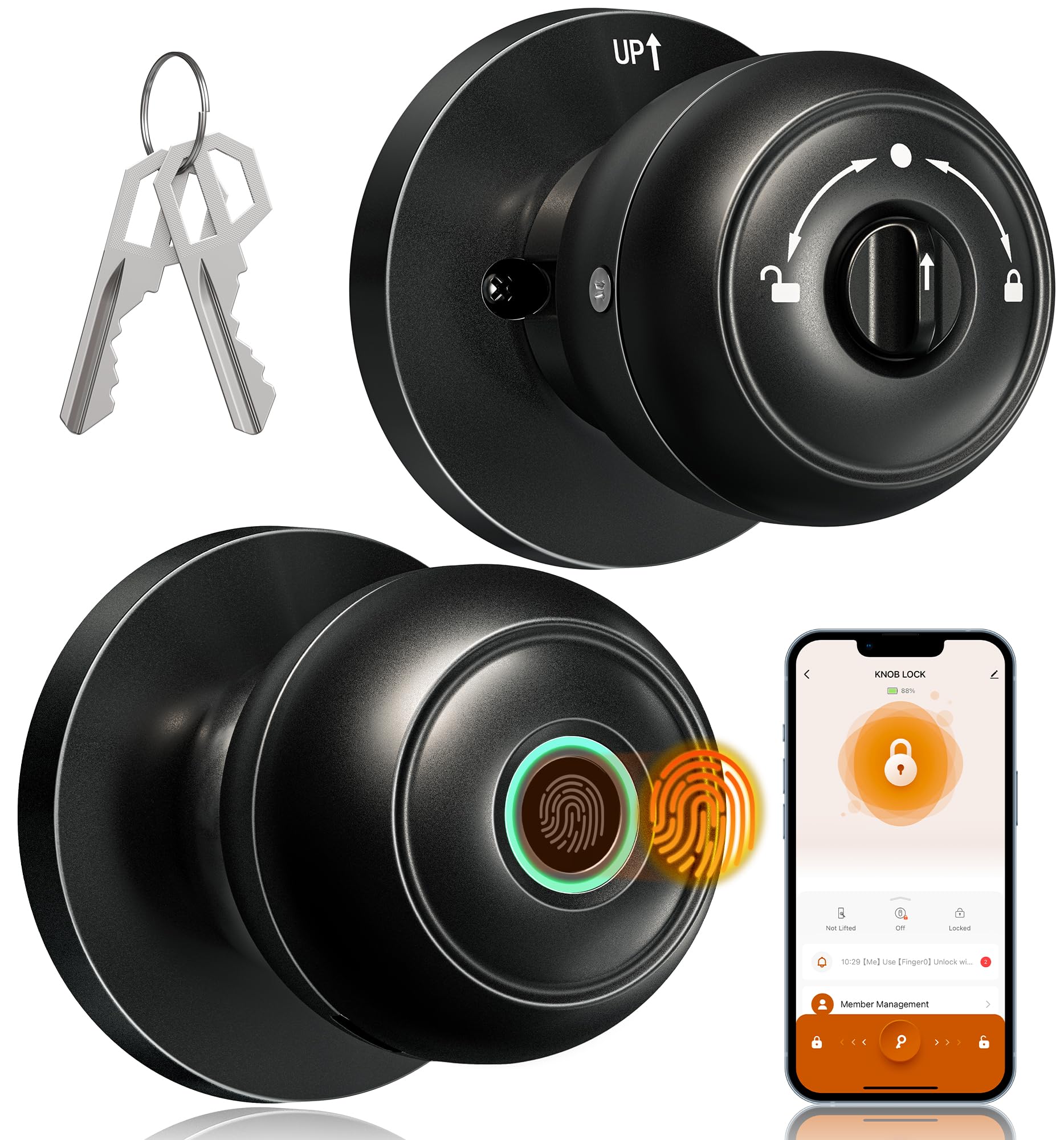 Veise Fingerprint Door Lock, Smart Door Knob with App Control ...